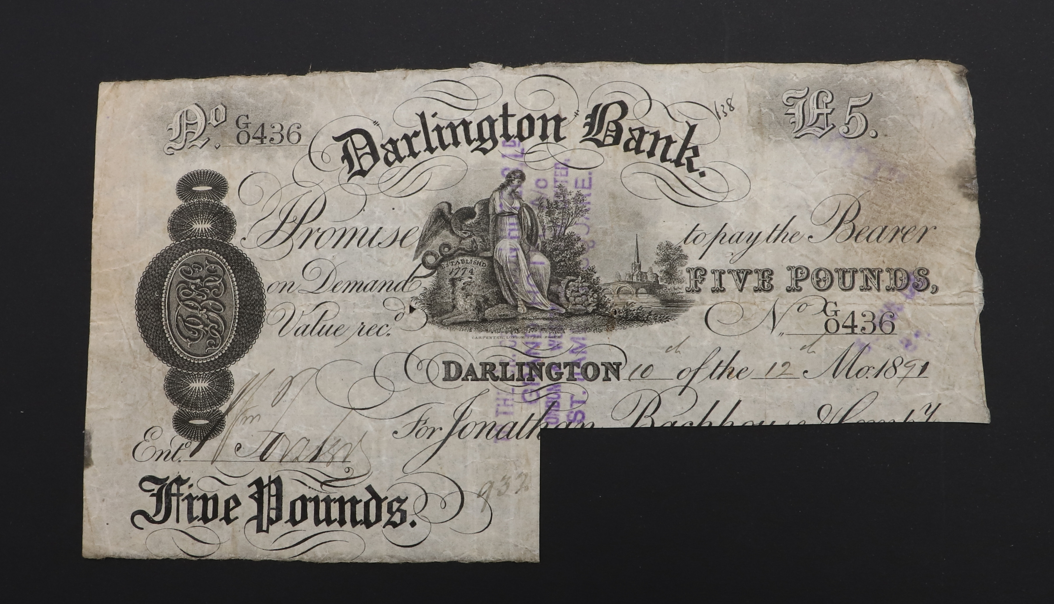 Bilder zu 2587828. EINE STOCKTON TEES BANK FIVE POUND NOTE, 1895, EINE ...