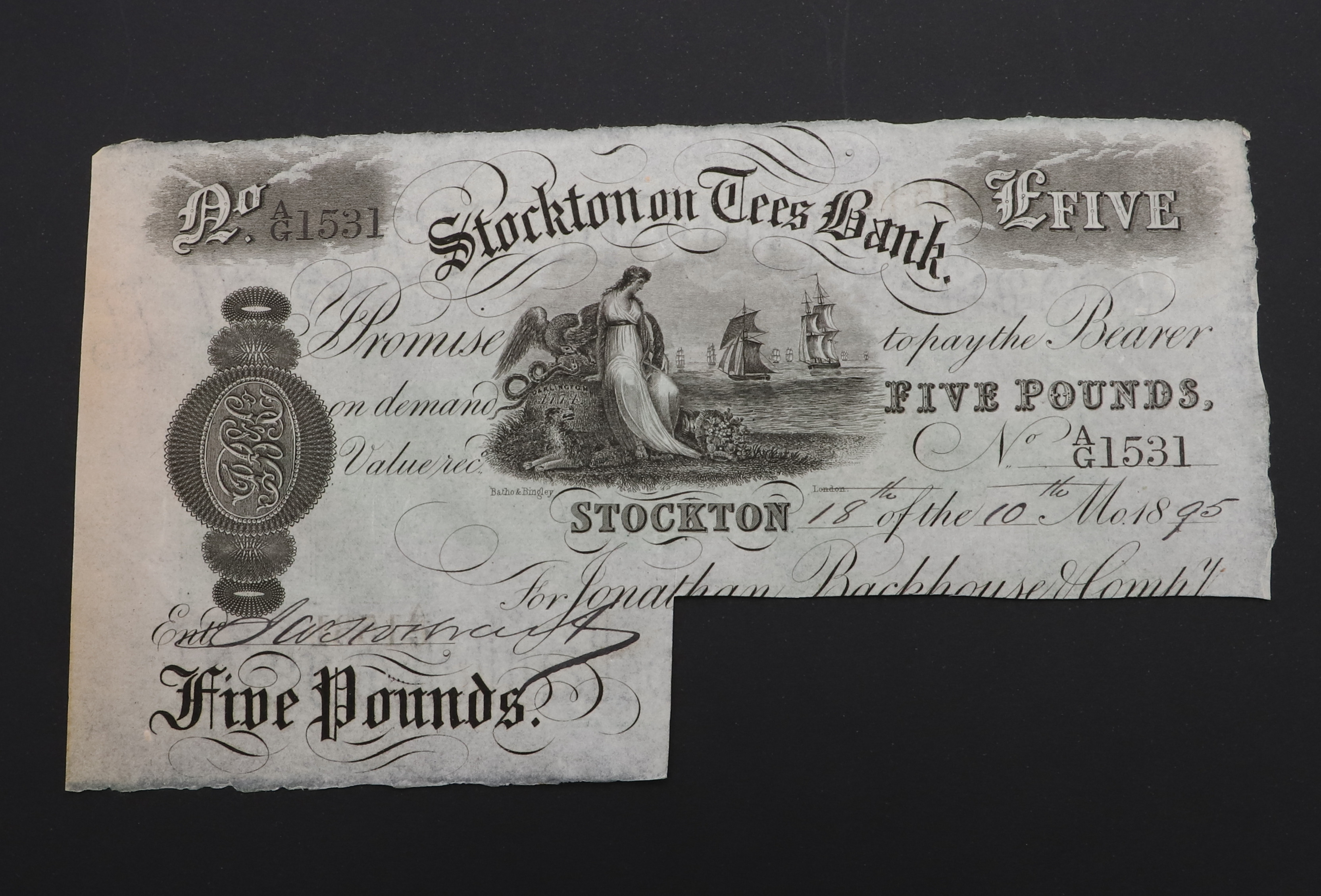 Bilder zu 2587828. EINE STOCKTON TEES BANK FIVE POUND NOTE, 1895, EINE ...