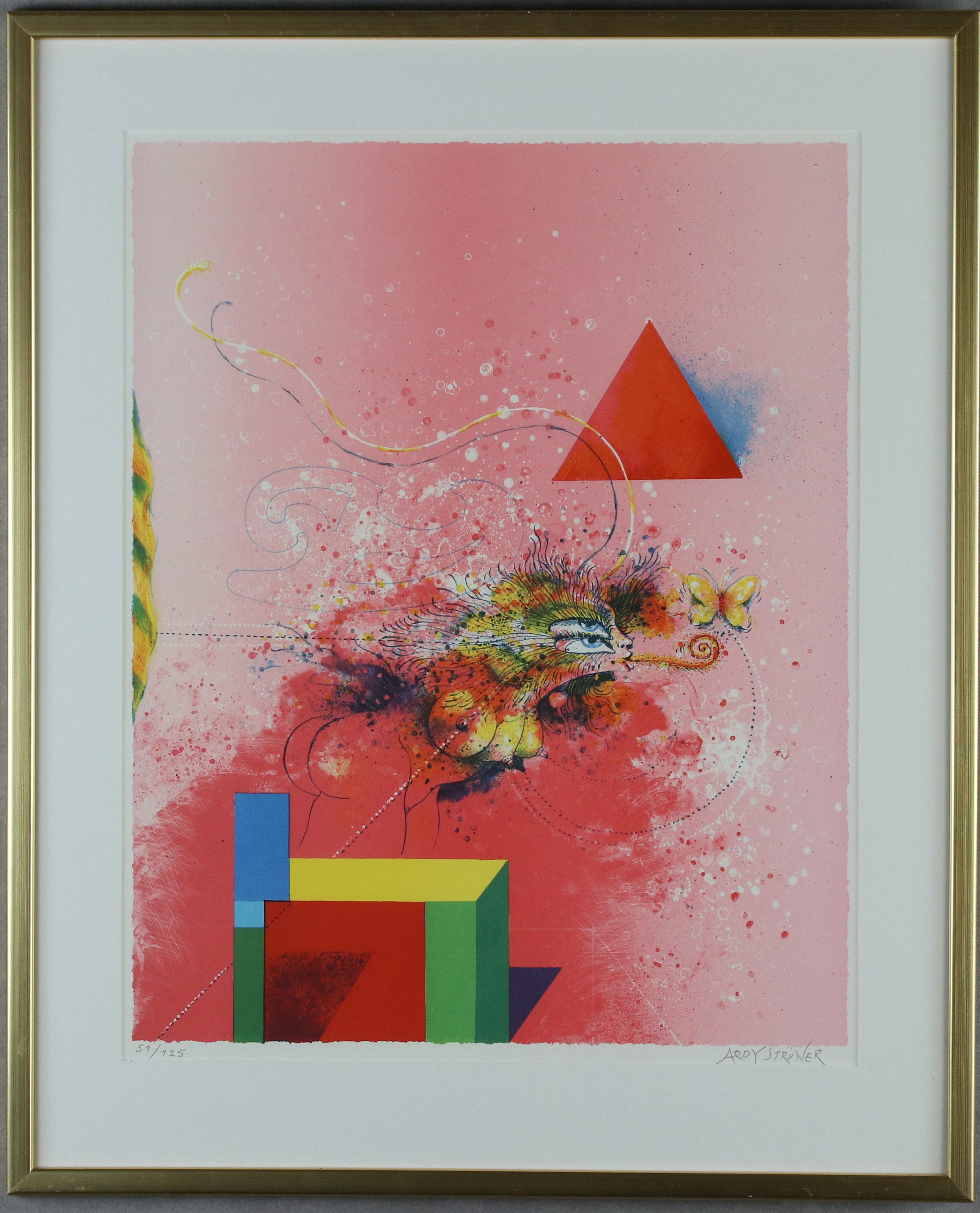 ARDY STRÜWER. Litografi, 51/125, fantasikvinna med tre bröst, signerad ...