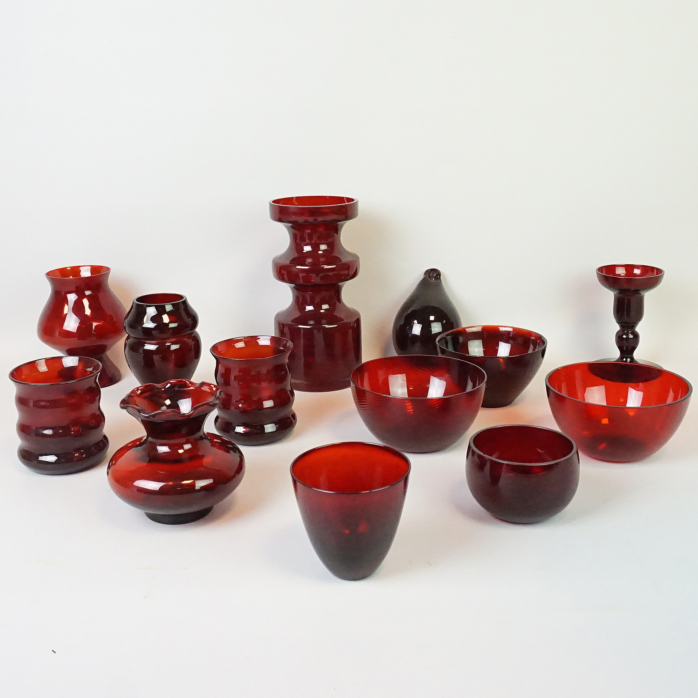 Images for 2593582. A Collection OF RED GLASS, bowls, vases, candle ...