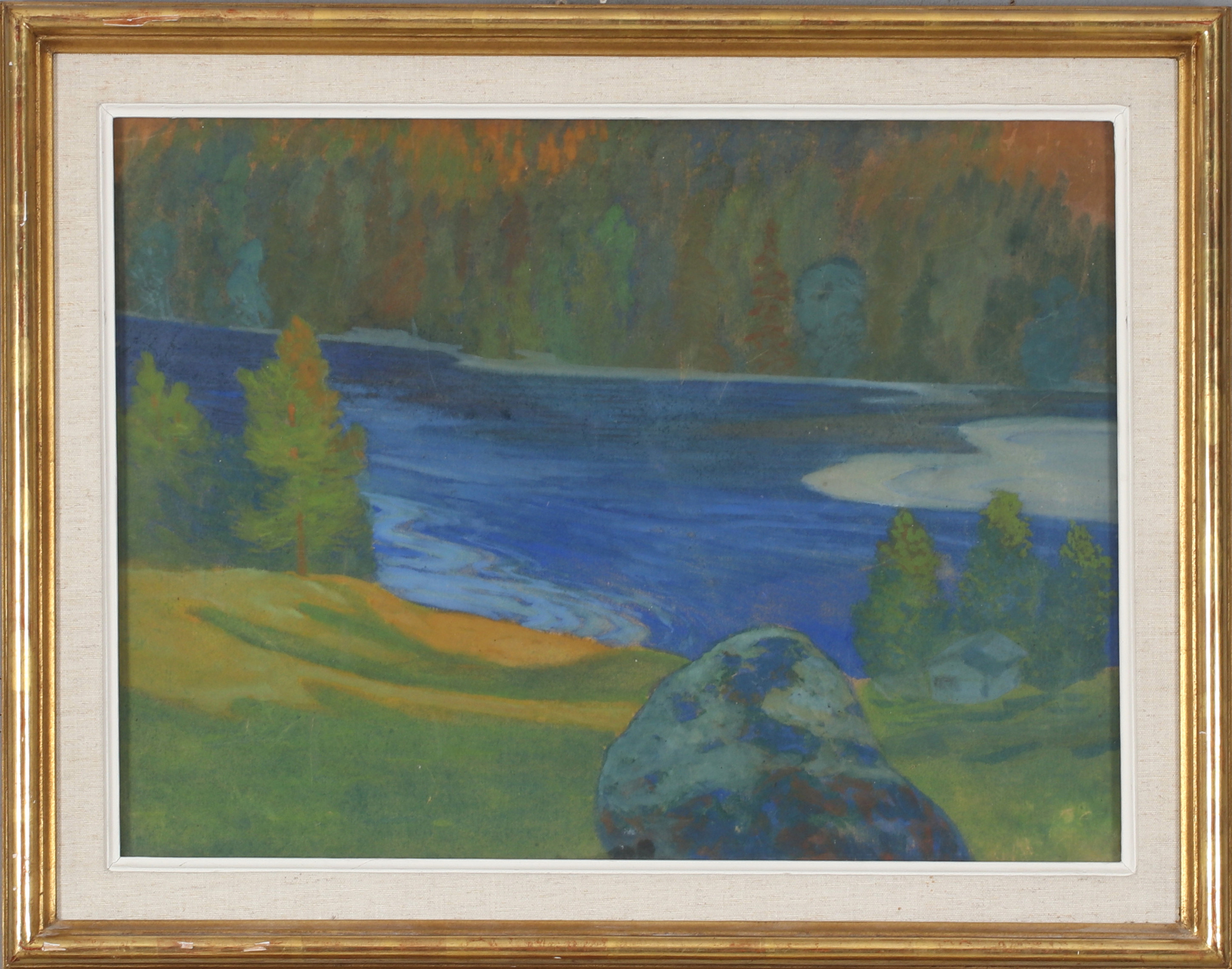 Bilder för 2612067. HELMER OSSLUND. Vid älven, blandteknik på papper ...