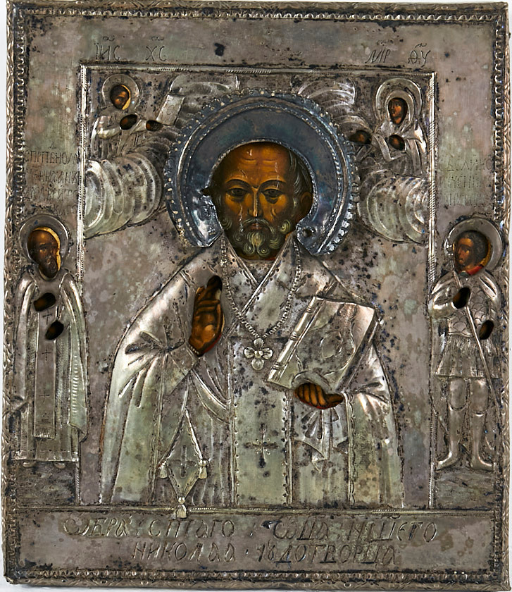 IKONE, Hl. Nikolaus und verschiedene Heilige, Südrussland, 19. Jh., Eitempera und Öl, sowie ...