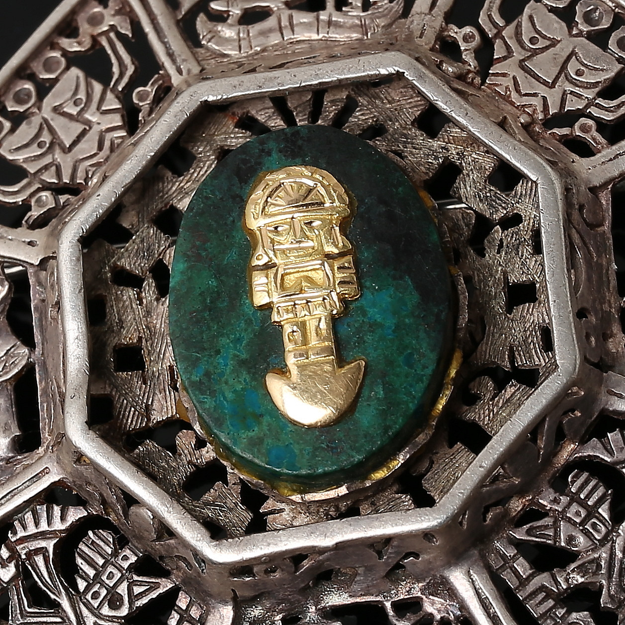 Images for 2620388. PENDANT / BROOCH, silver, gold 18k and green stone ...