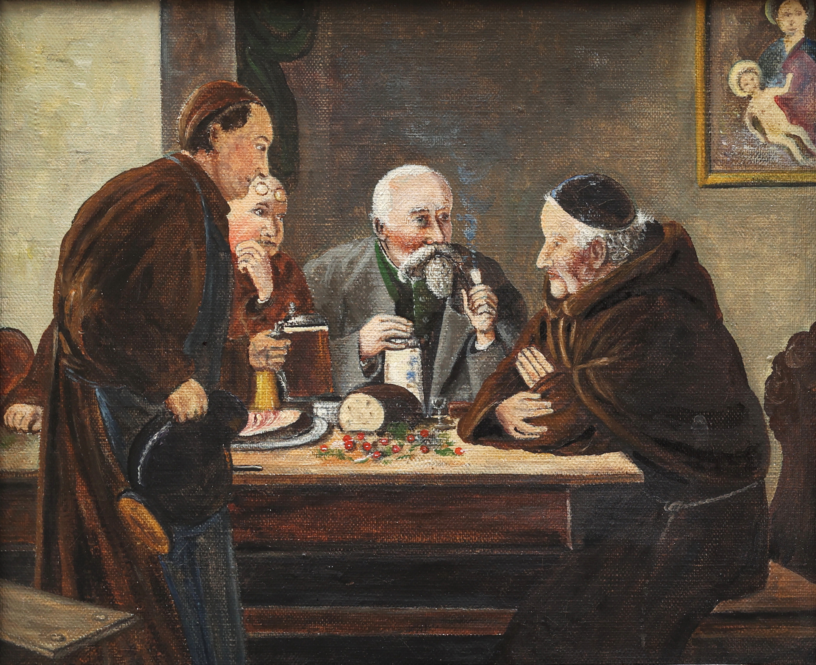 Bilder för 2660867. OIDENTIFIERAD KONSTNÄR. Samtal vid bord, olja på ...