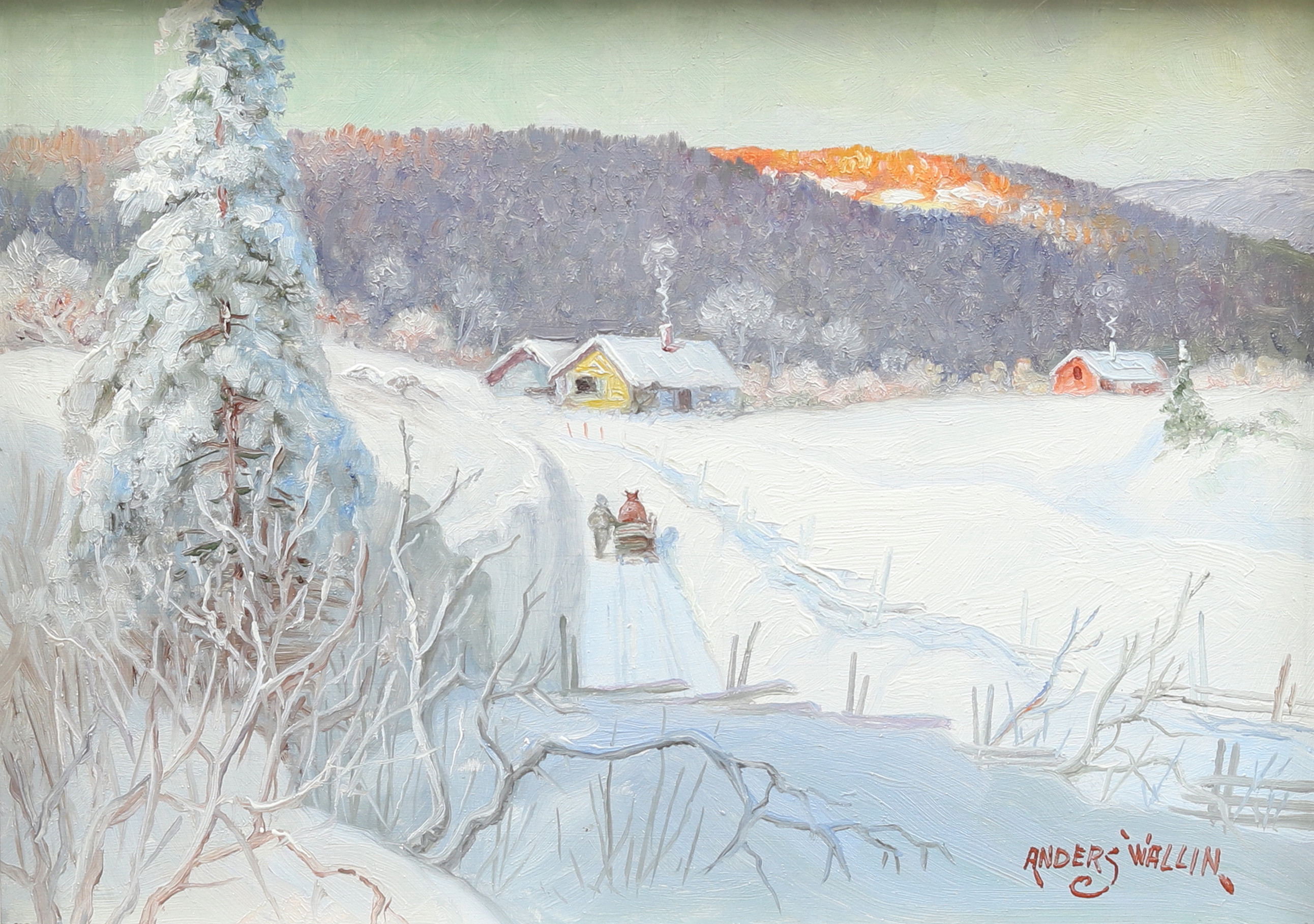 Images for 2720024. OIDENTIFIERAD KONSTNÄR. Winter landscape, oil on Board, signed Anders Wallin ...