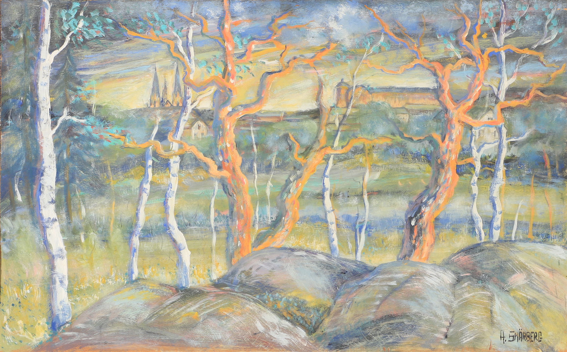 2727105. OIDENTIFIERAD KONSTNÄR. Uppsala, öljy Paneeli, signeerattu A ...