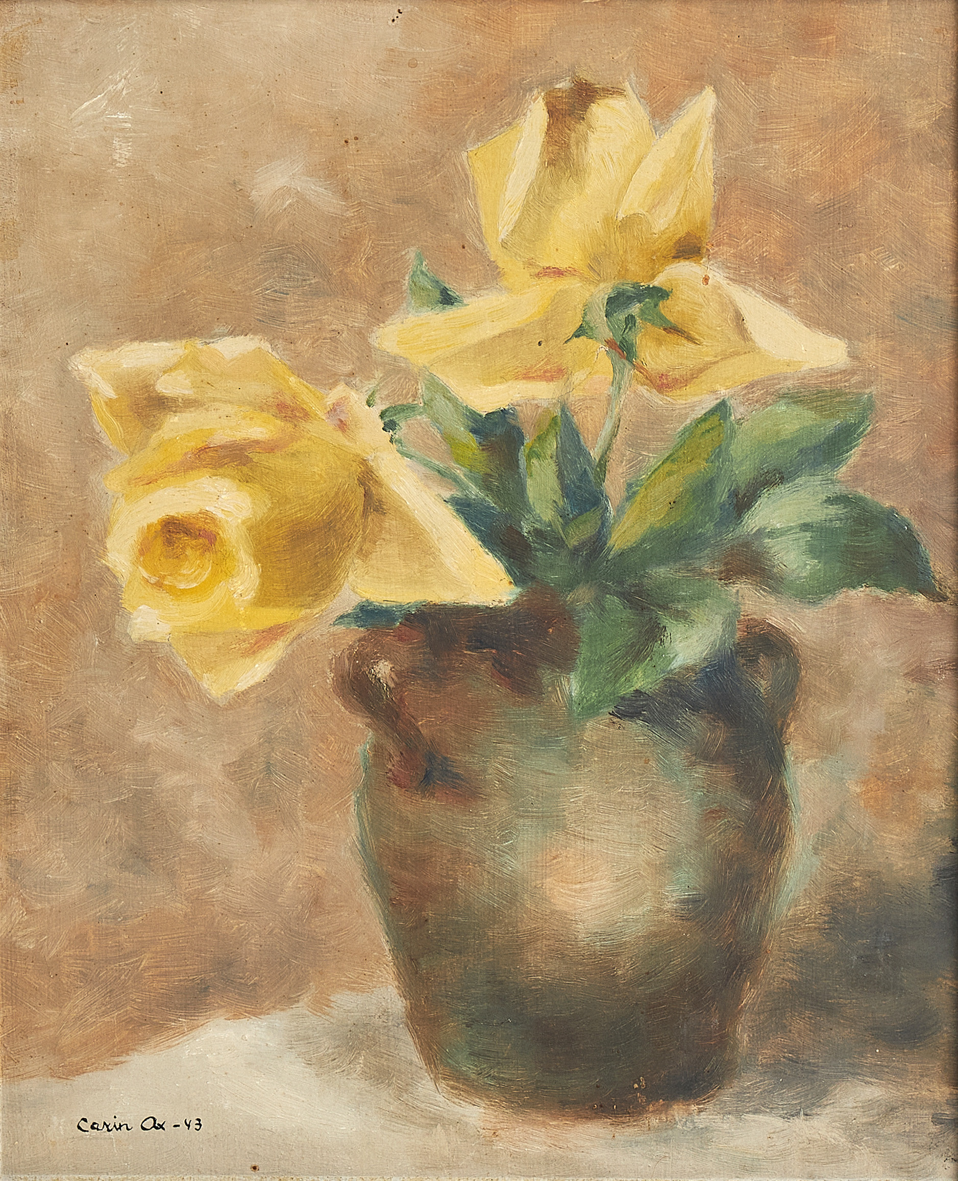 CARIN AXE (Uppsala 1915-2006), Gule roser, signeret og dateret -43 ...
