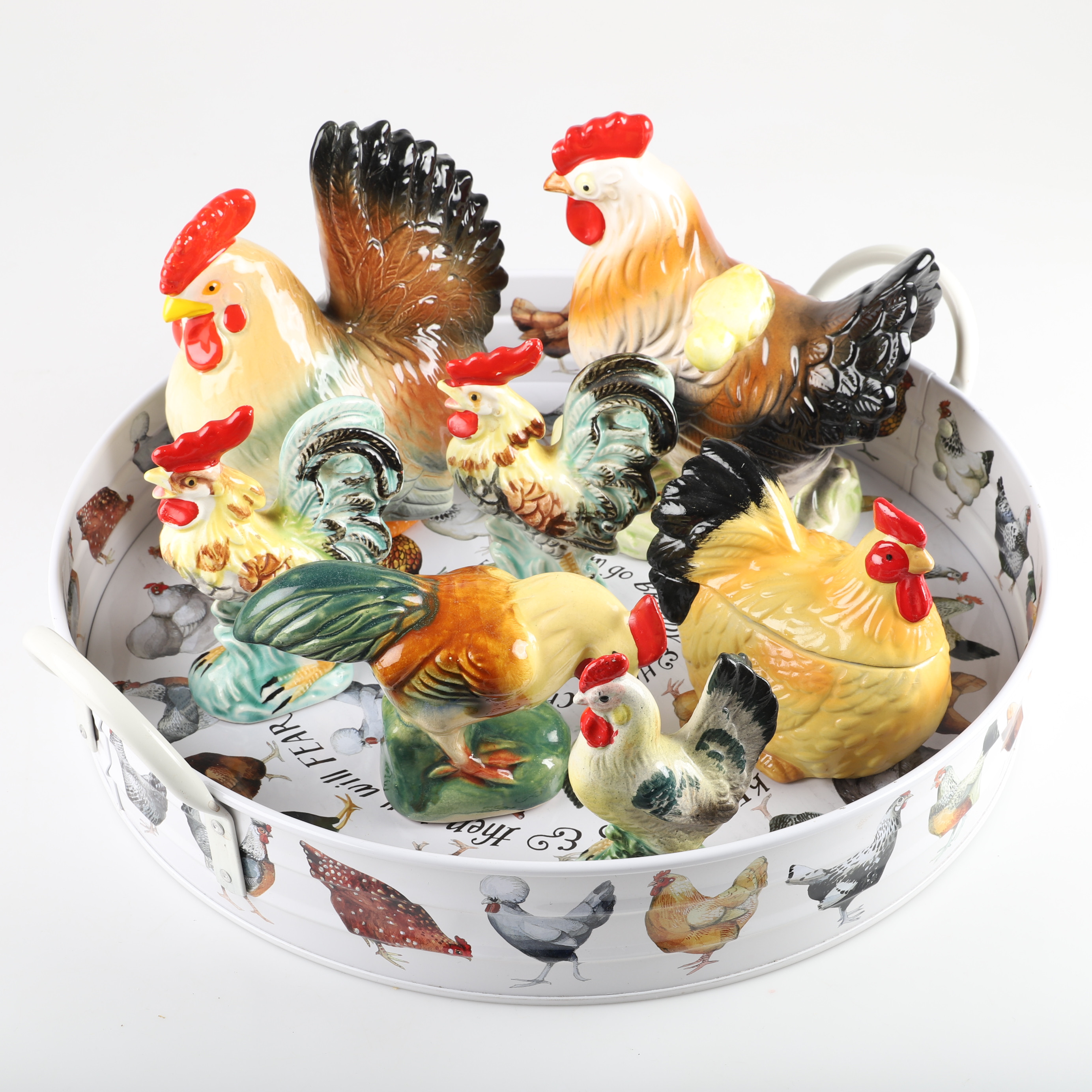 Images for 2755923. FIGURINES AND TRAY, 8 pieces, hens and roosters ...