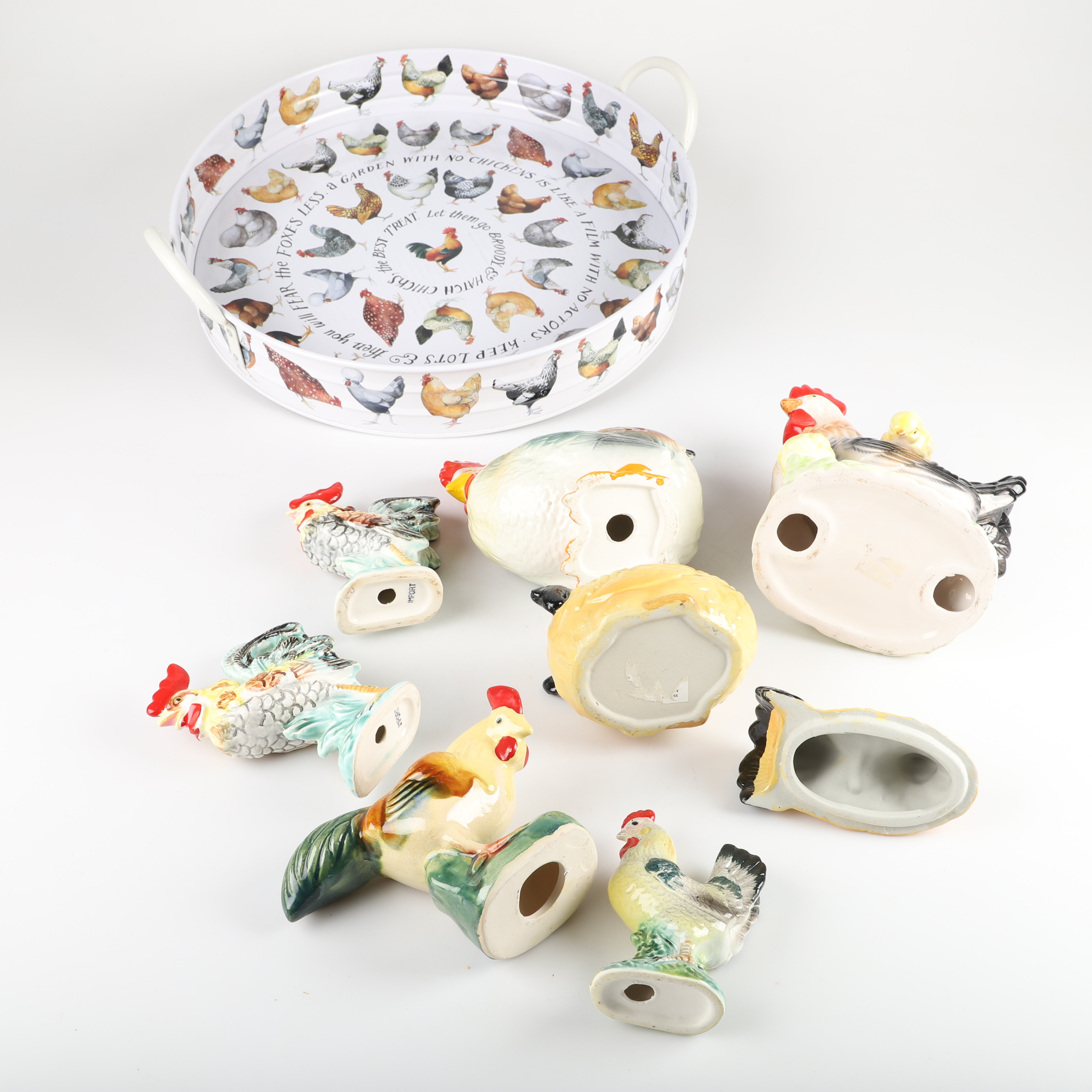 Images for 2755923. FIGURINES AND TRAY, 8 pieces, hens and roosters ...