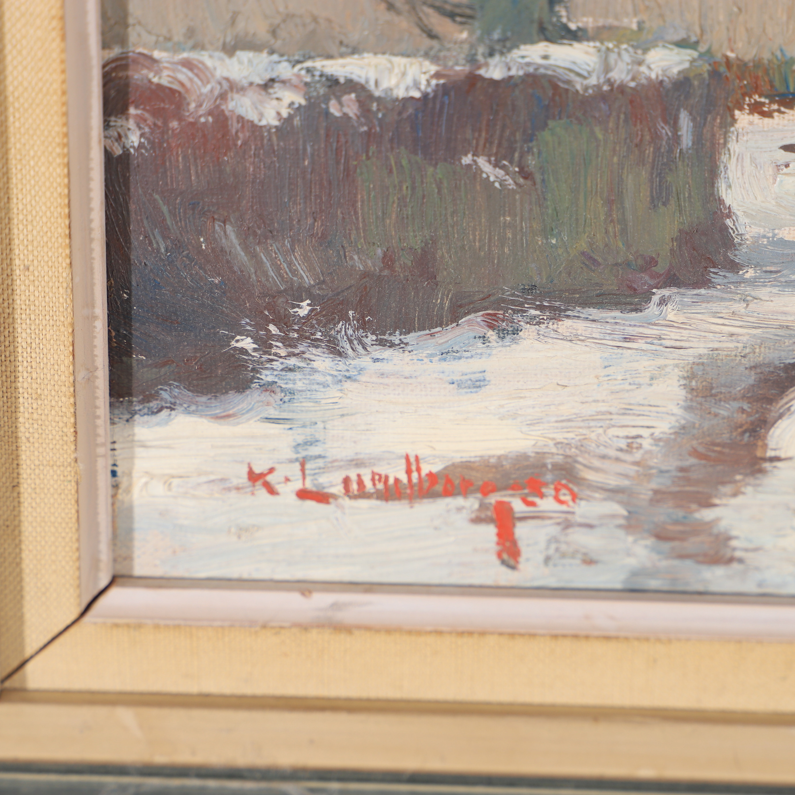 Bilder för 2763714. KARL LUNDBORG. Vinterväg med hus, olja på duk ...