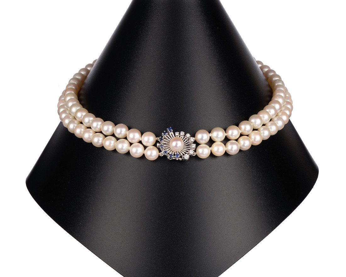 Images for 2787399. 2 ROW PEARL NECKLACE, 585 white gold clasp with ...