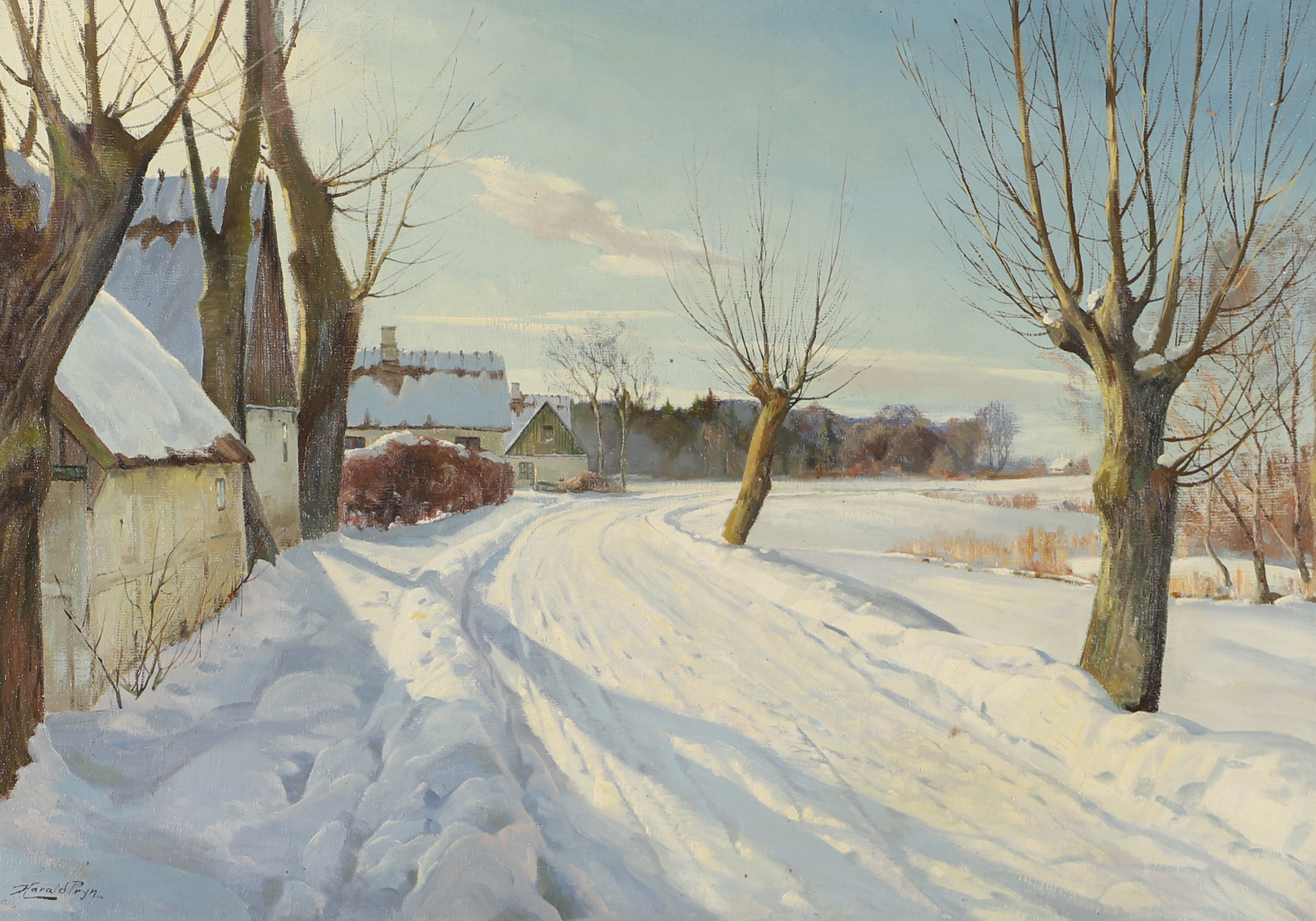 HARALD PRYN. Väg i vinterlandskap, olja på duk, signerad. Konst - Måleri - Auctionet
