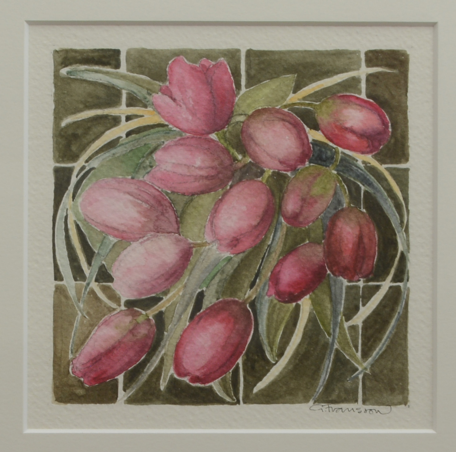 GUNILLA FRANSSON. Tulpaner. Akvarell. Konst - Måleri - Auctionet