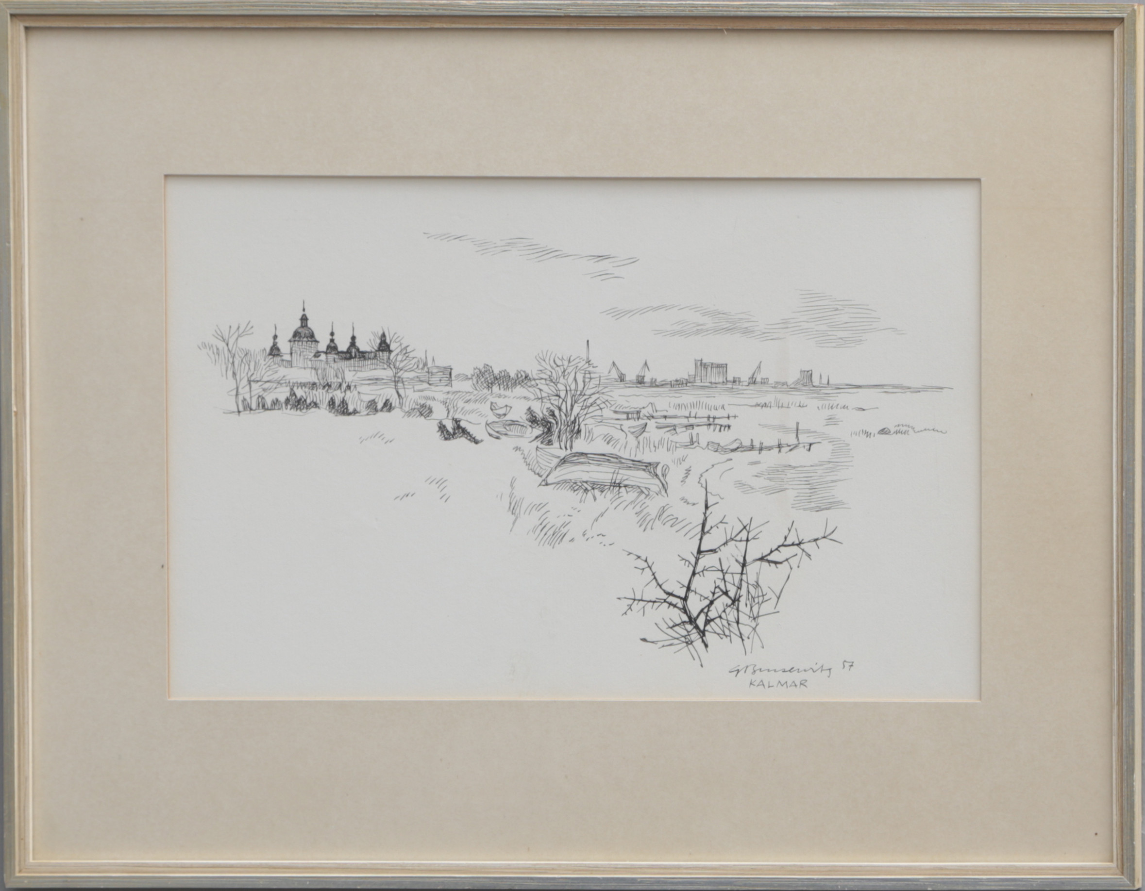 GUNNAR BRUSEWITZ. TECKNING, tusch, Kalmarmotiv, 1957. Konst ...