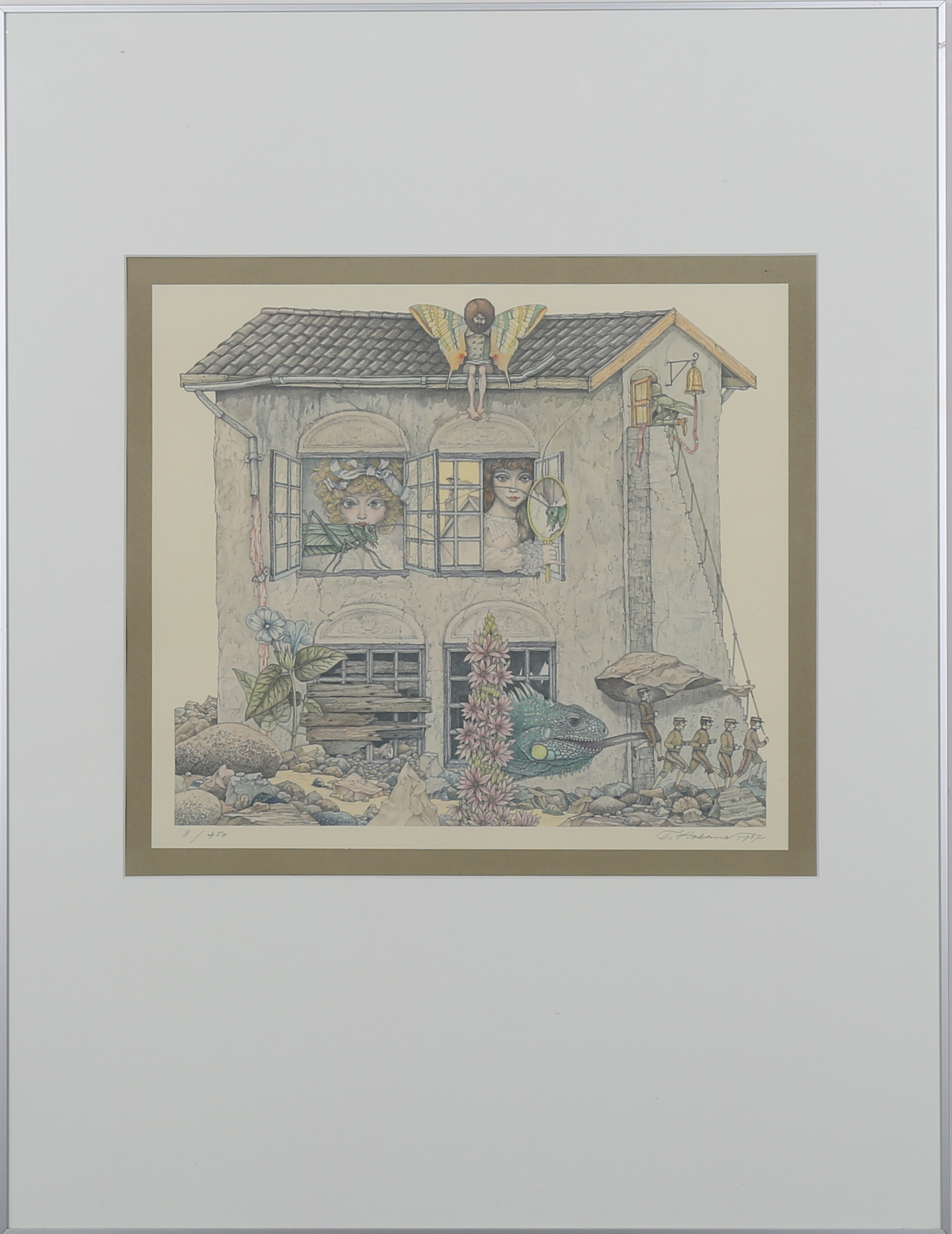 TJEERD ACKEMA. Offset print, Surrealistic composition with houses ...