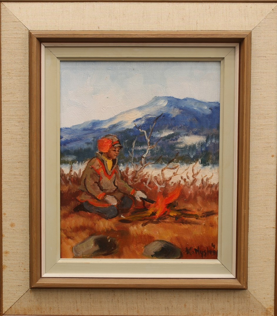KURT NYSTRÖM. Same vid eld, olja på duk, signerad K Nyström. Konst ...