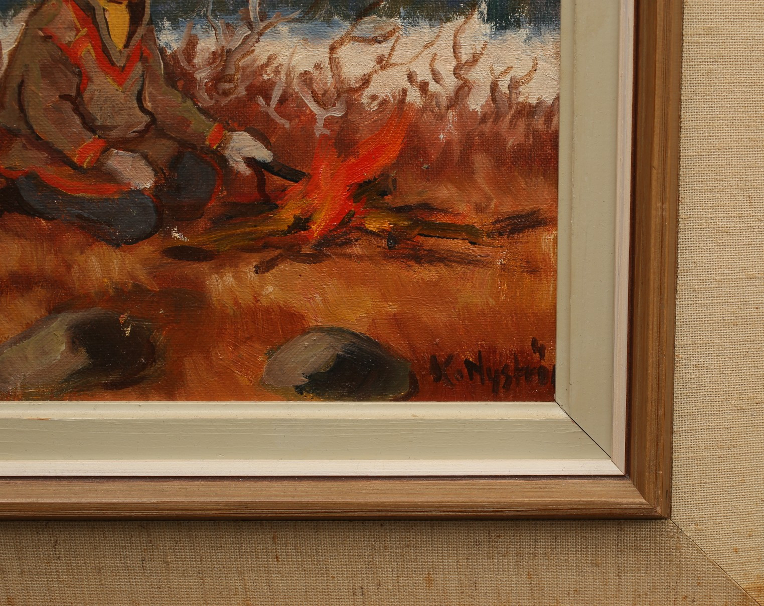 KURT NYSTRÖM. Same vid eld, olja på duk, signerad K Nyström. Konst ...