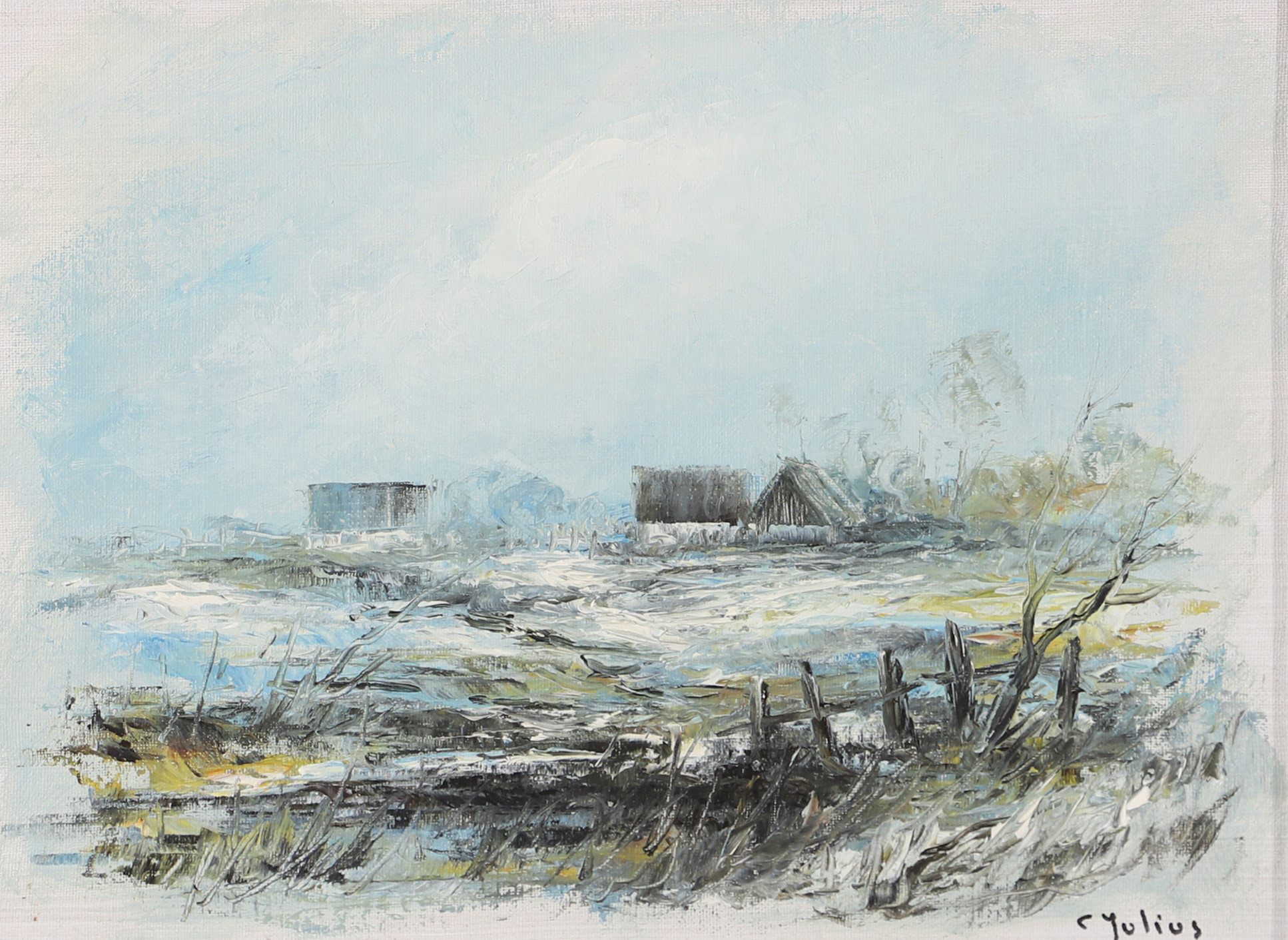 CARL JULIUS. "En vinterdag", olja på duk, signerad C. Julius. Konst ...