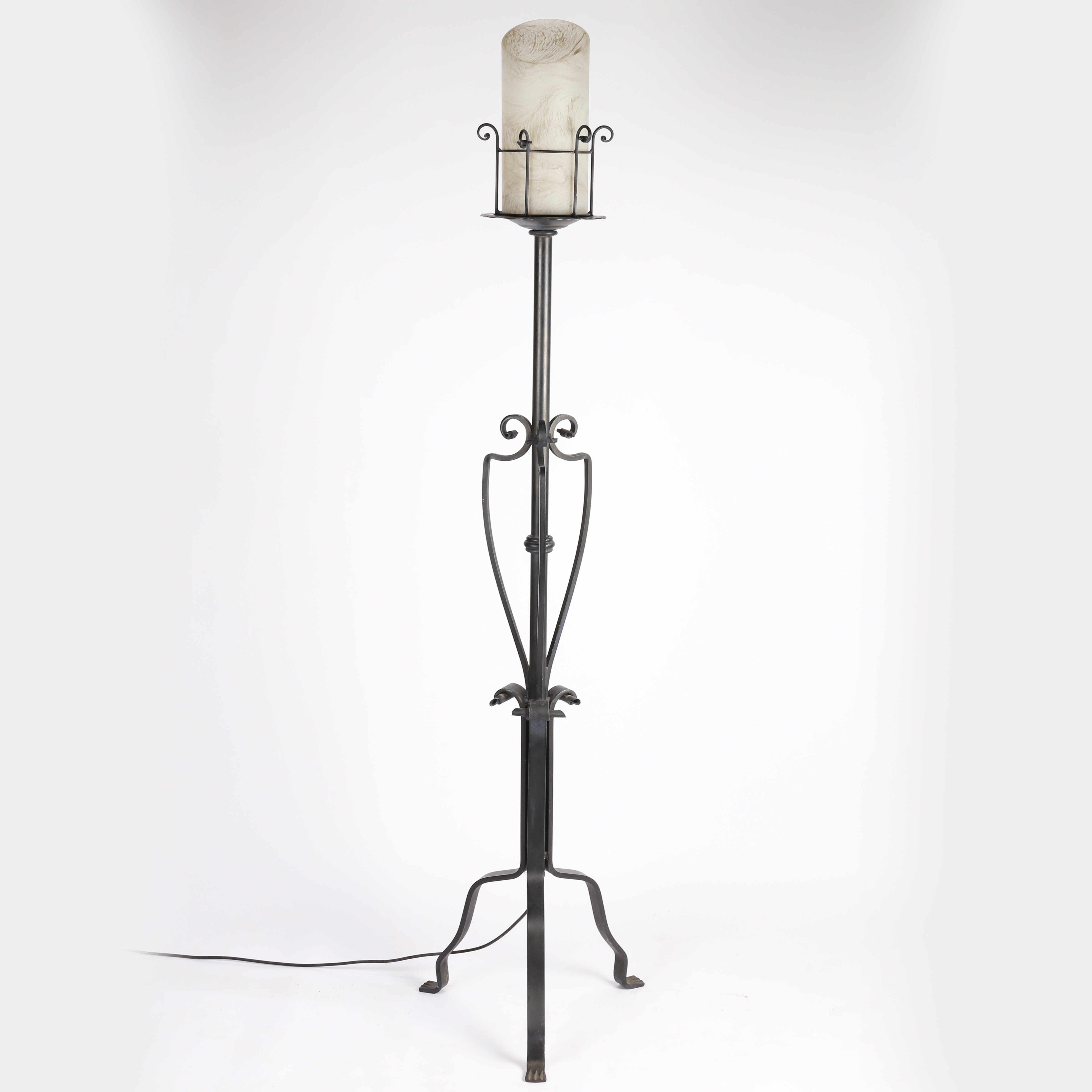 Images for 2960257. WROUGHT IRON STANDARD LAMP WITH GLASS SHADE ...