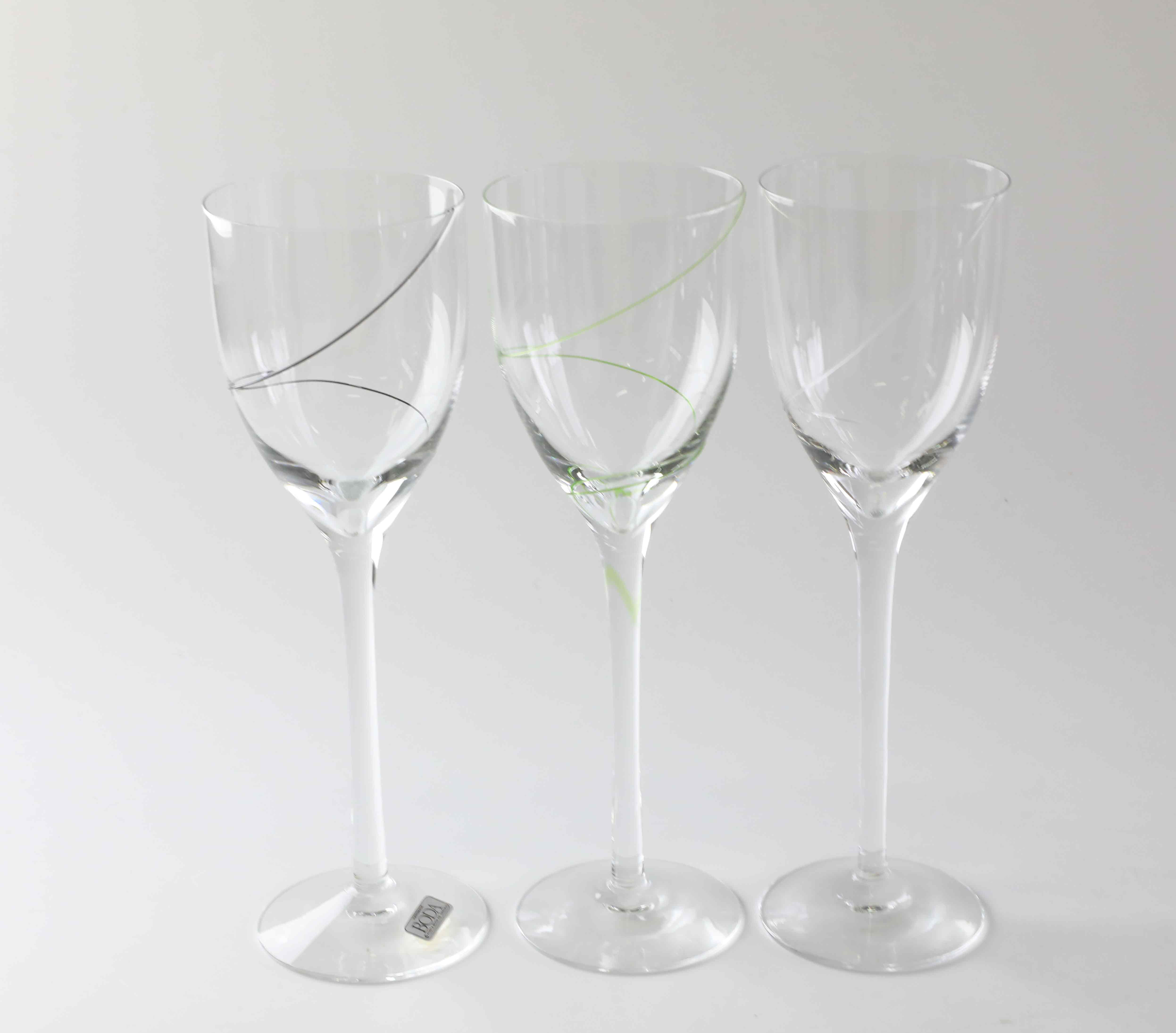 ANNA EHRNER. vinglas, 10 st, "Line", svart, gröna, vita, Kosta Boda ...