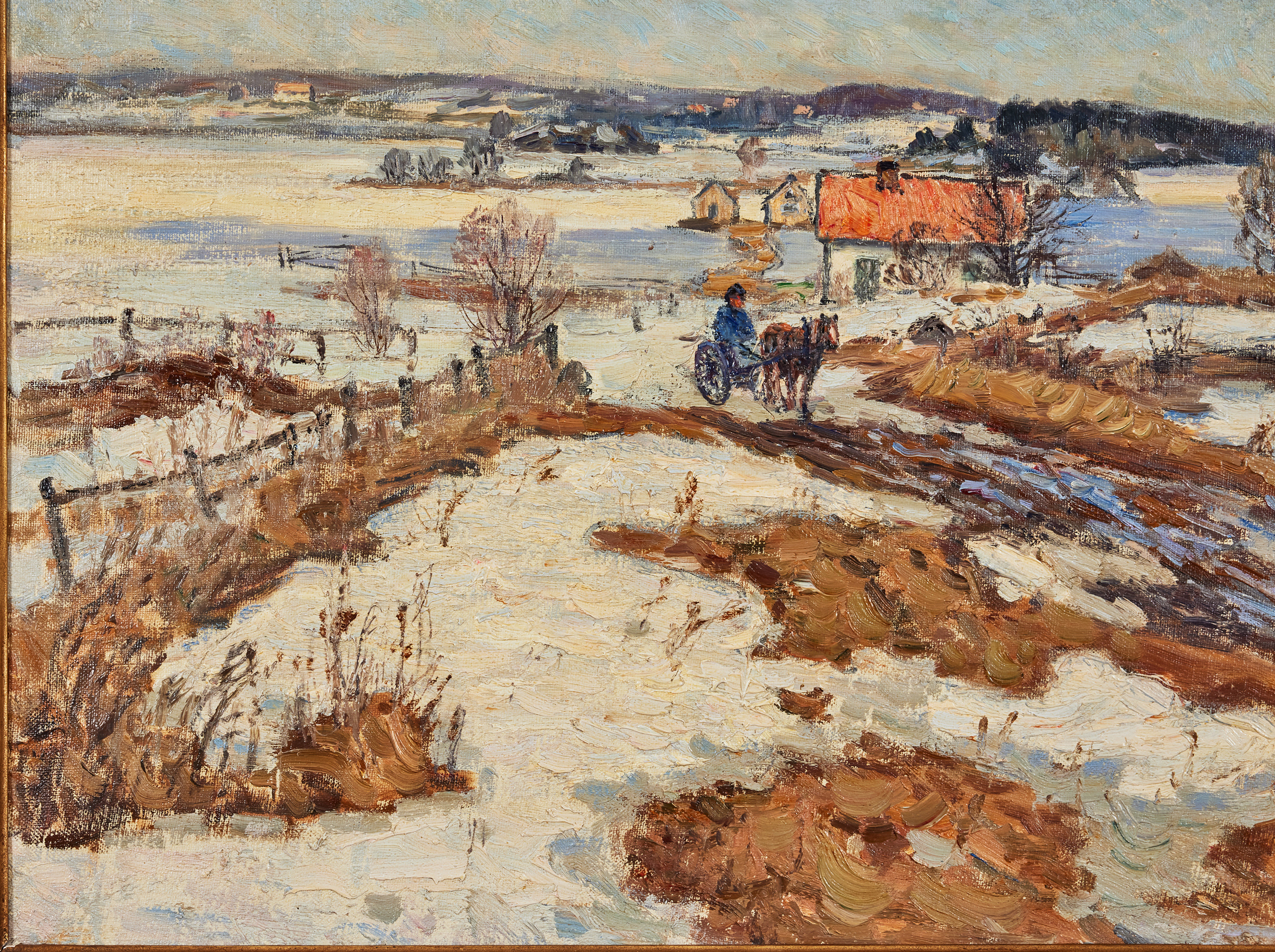 Bilder för 3046525. ANTON GENBERG (1862–1939). Hästdroska i snömodd ...