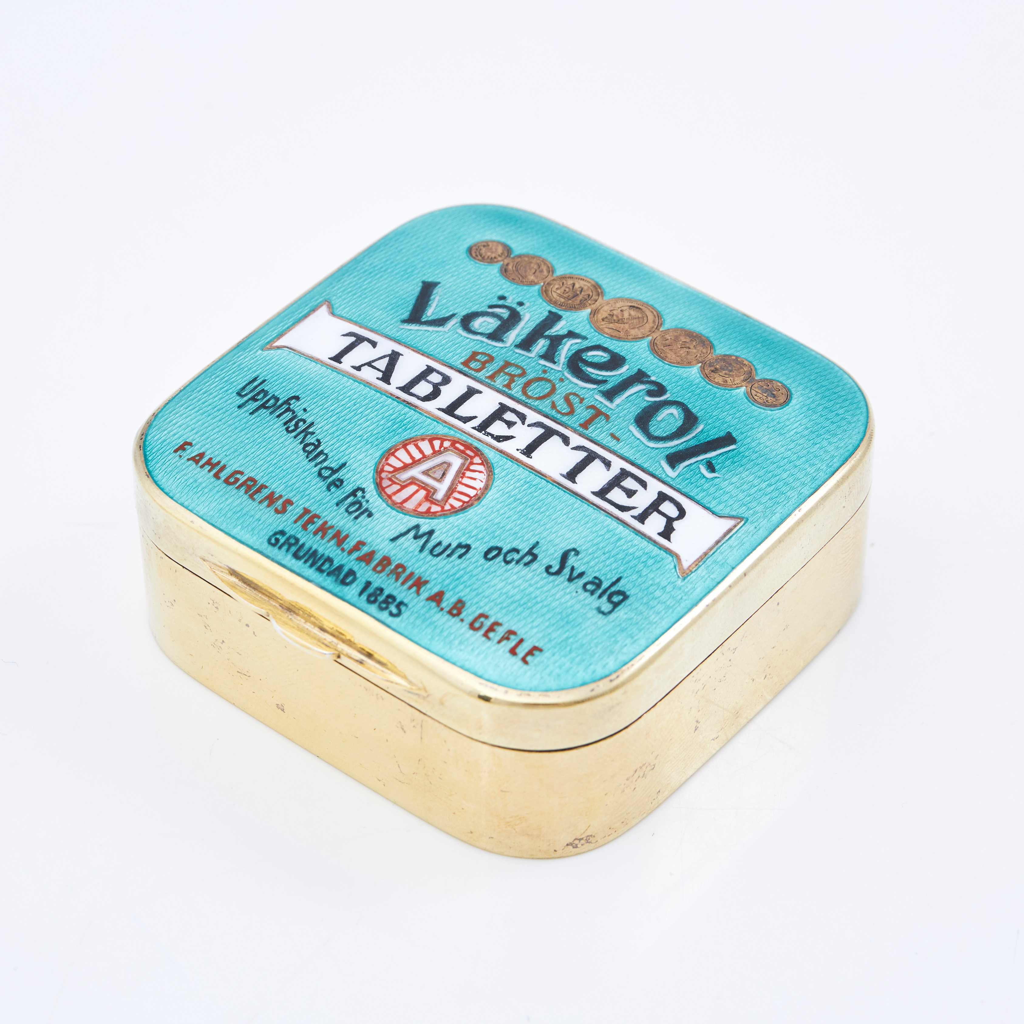 Bilder för 3067615. ASK, Läkerol tablettask förgyllt silver, emaljdekor ...