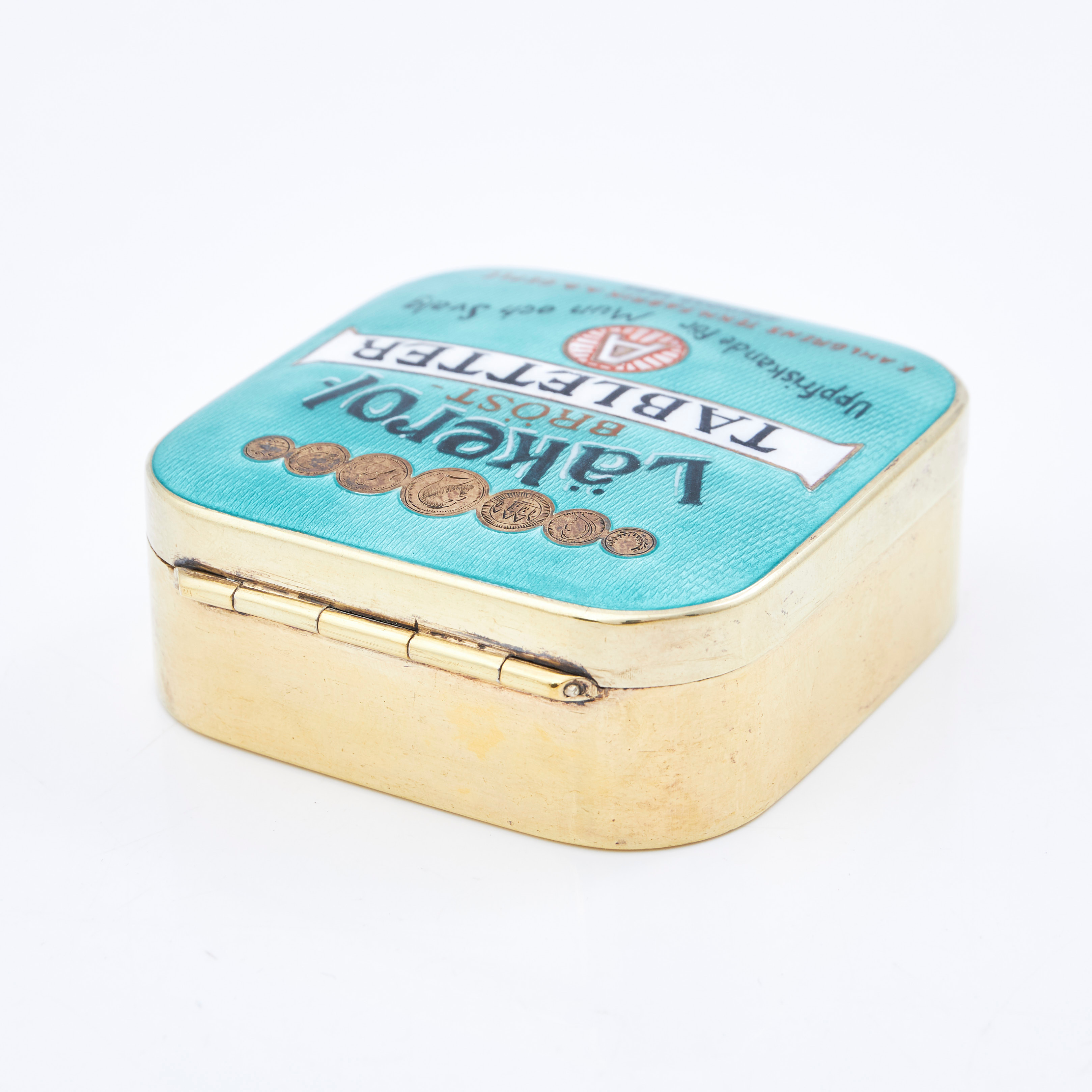 Bilder för 3067615. ASK, Läkerol tablettask förgyllt silver, emaljdekor ...