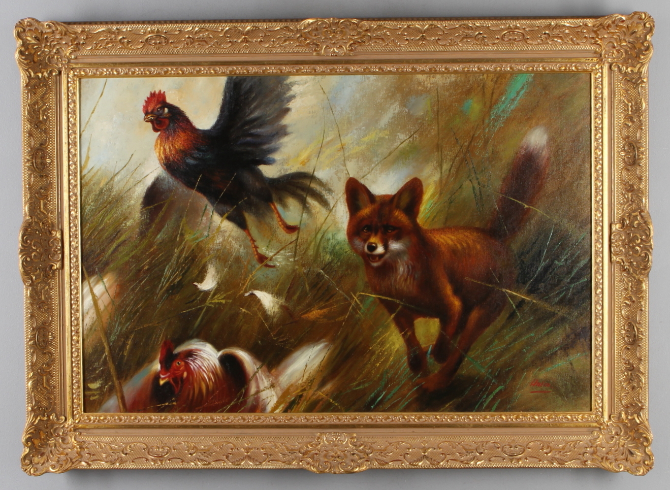 Images for 307279. OIDENTIFIERAD KONSTNÄR. Fox chasing rooster, oil on ...