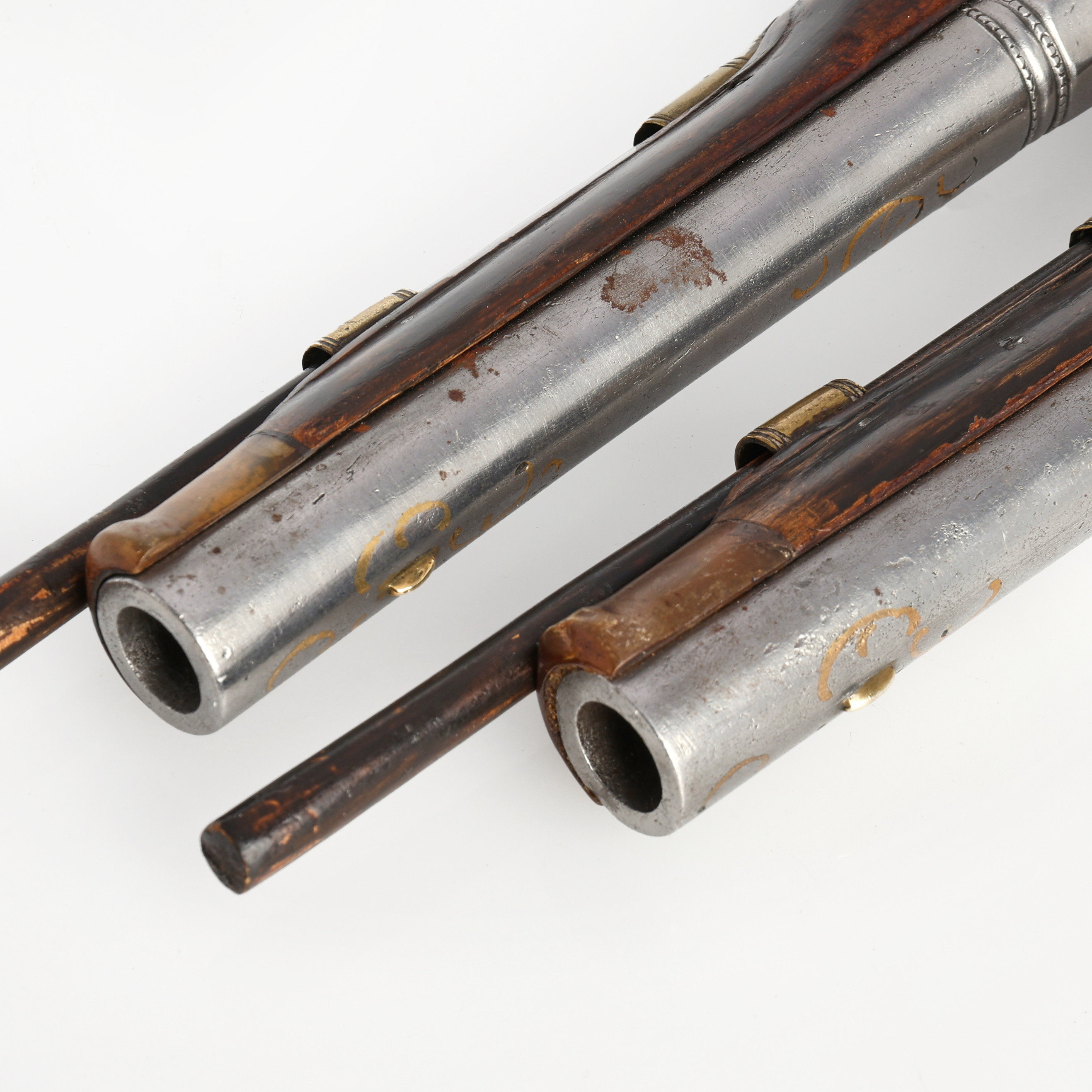 PISTOLS, 1 pair, flintlocks, ca 1780, converted into impact locks ...