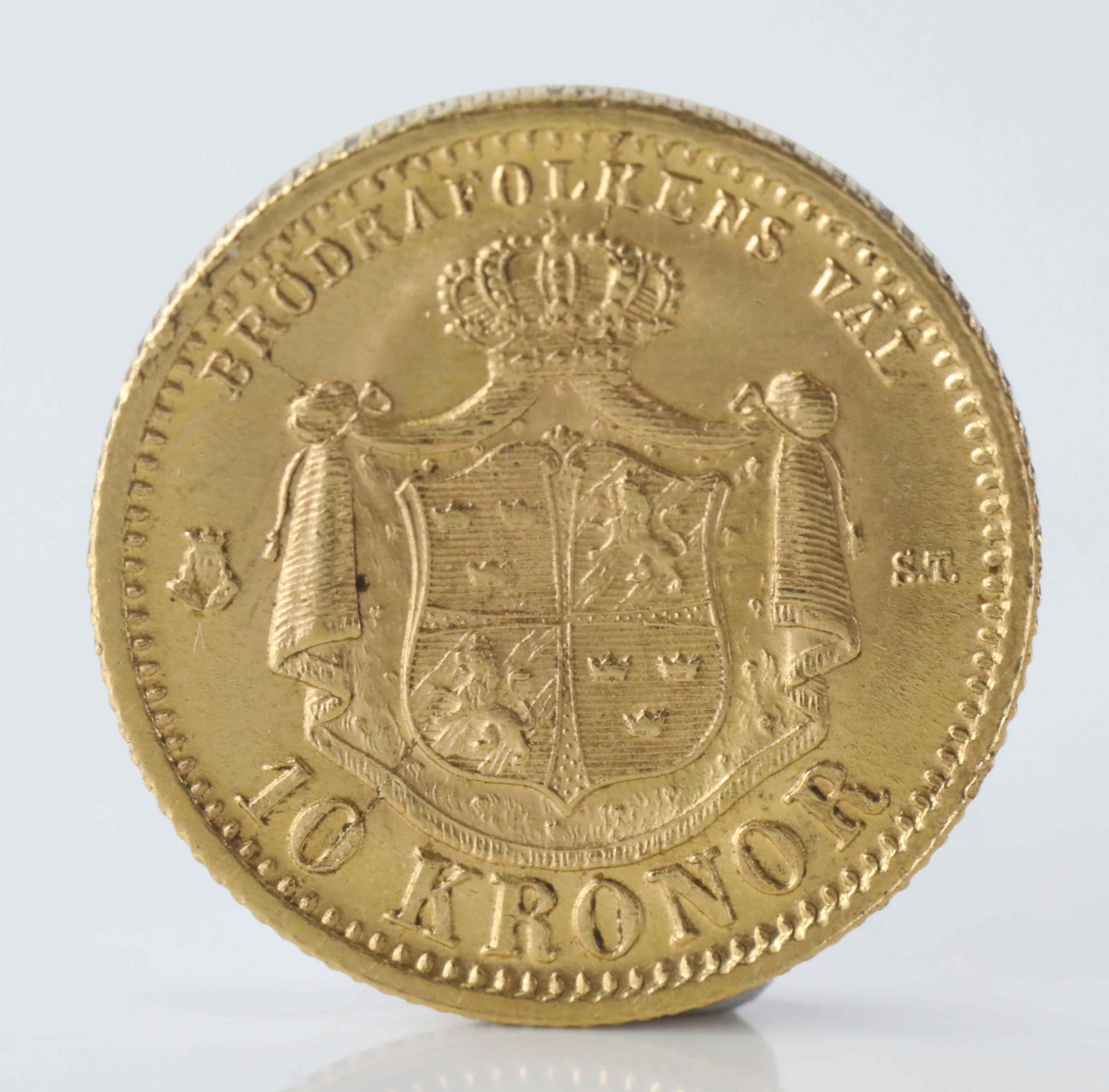 Images for 3110268. A 10 kronor coin, gold, Oscar II King of Sweden and ...