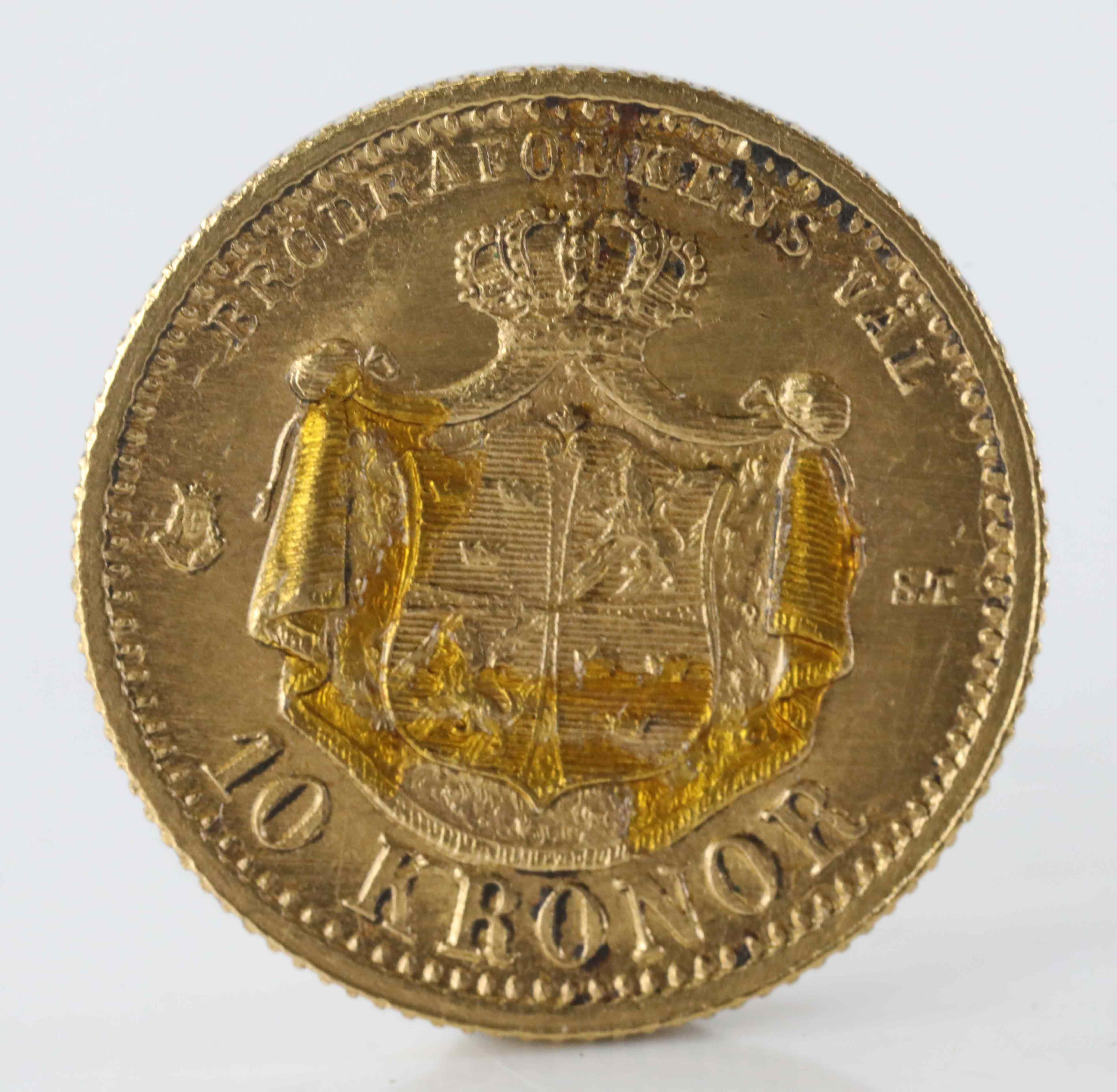 Images for 3110288. A 10 kronor coin, gold, Oscar II King of Sweden and ...