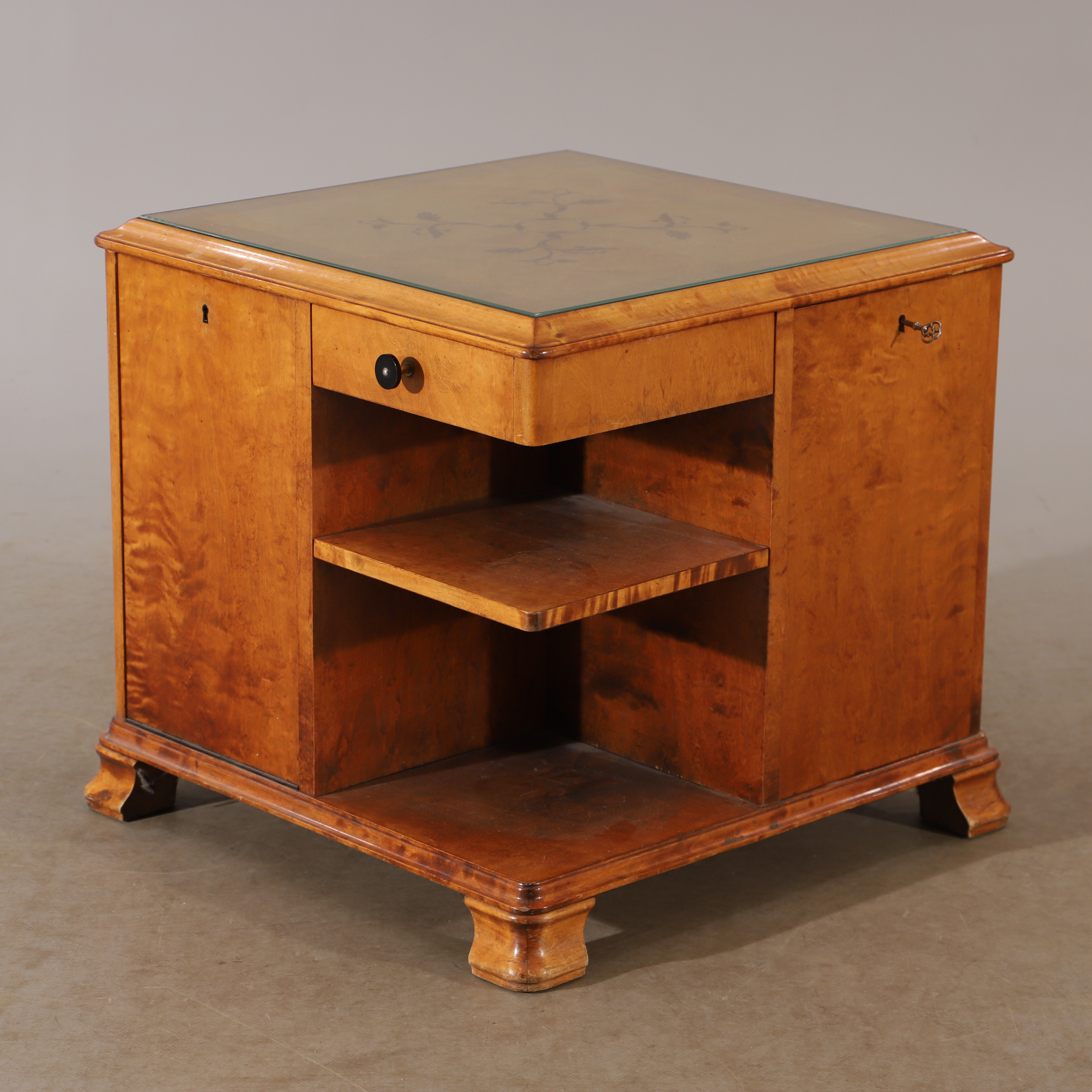Images for 3118128. A BIRCH SMOKING TABLE with intarsia and glass top ...