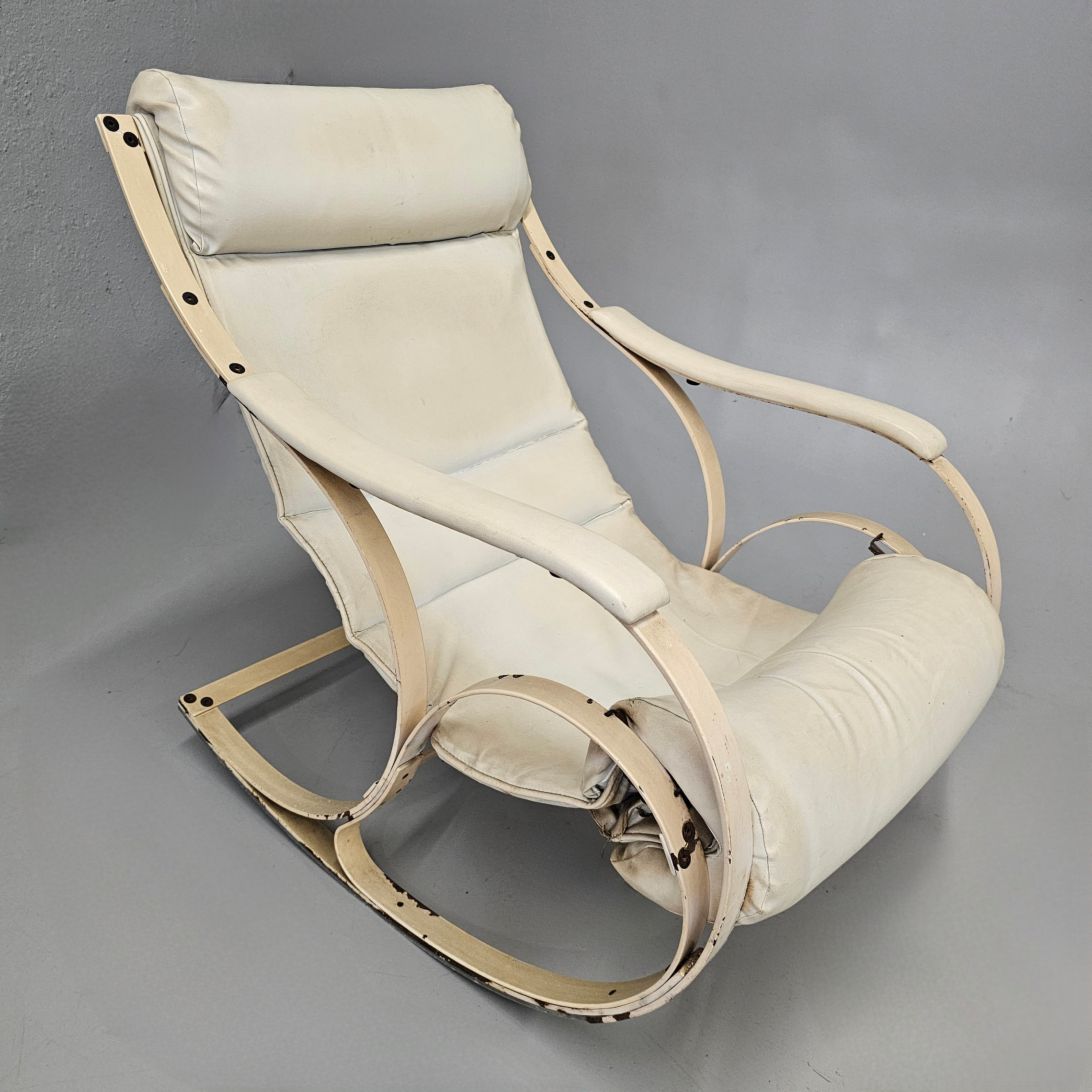 Images for 3125397. 80S DESIGN ROCKING CHAIR IN IVORY LEATHER AND ...