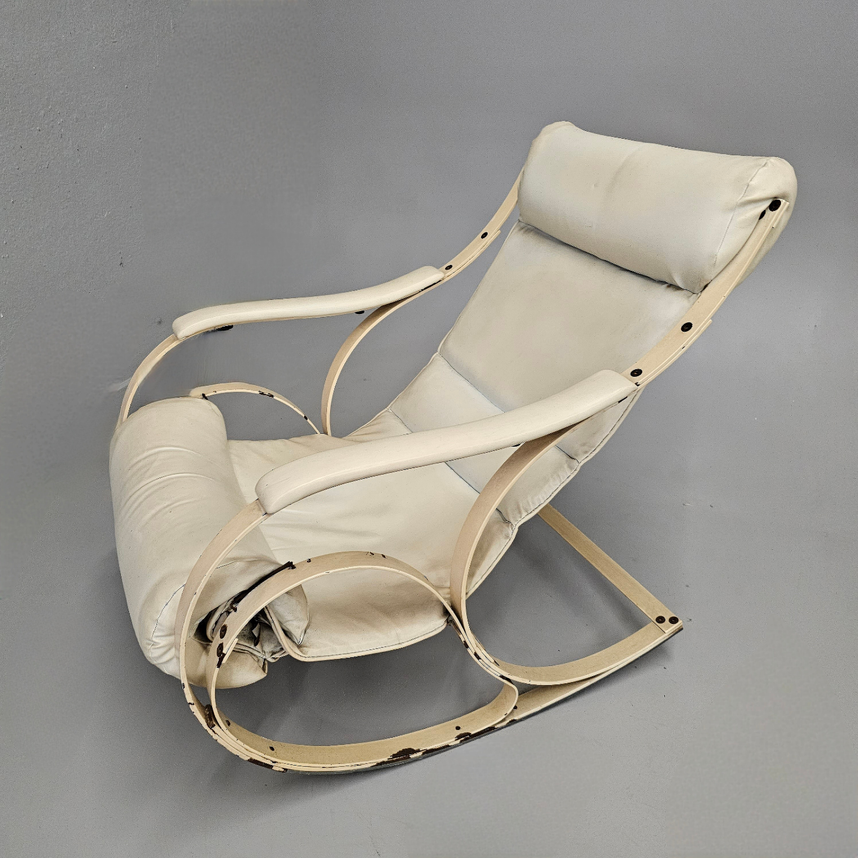 Images for 3125397. 80S DESIGN ROCKING CHAIR IN IVORY LEATHER AND ...