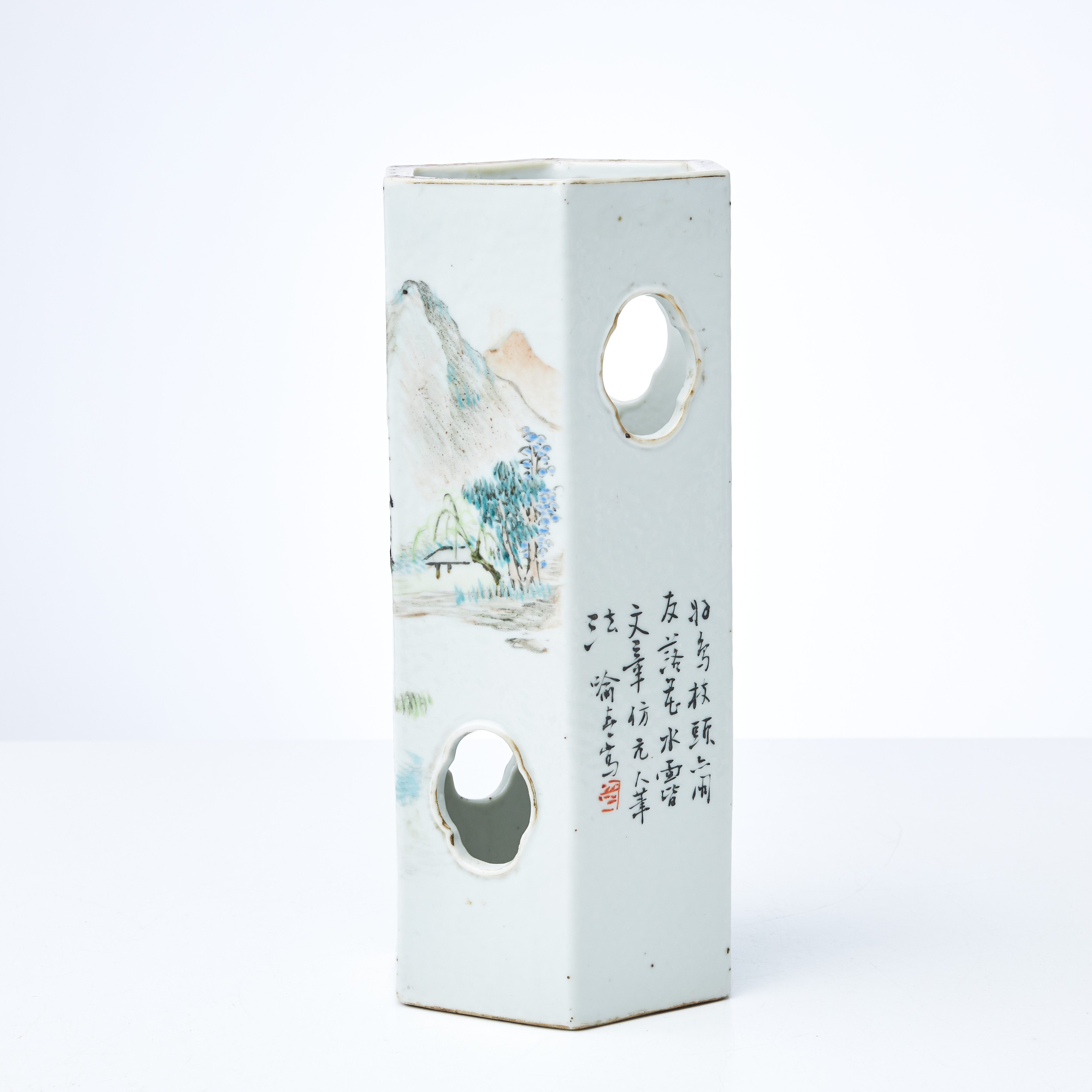 Images for 3158660. PEN VASE, hexagon shaped, decorated with birds ...