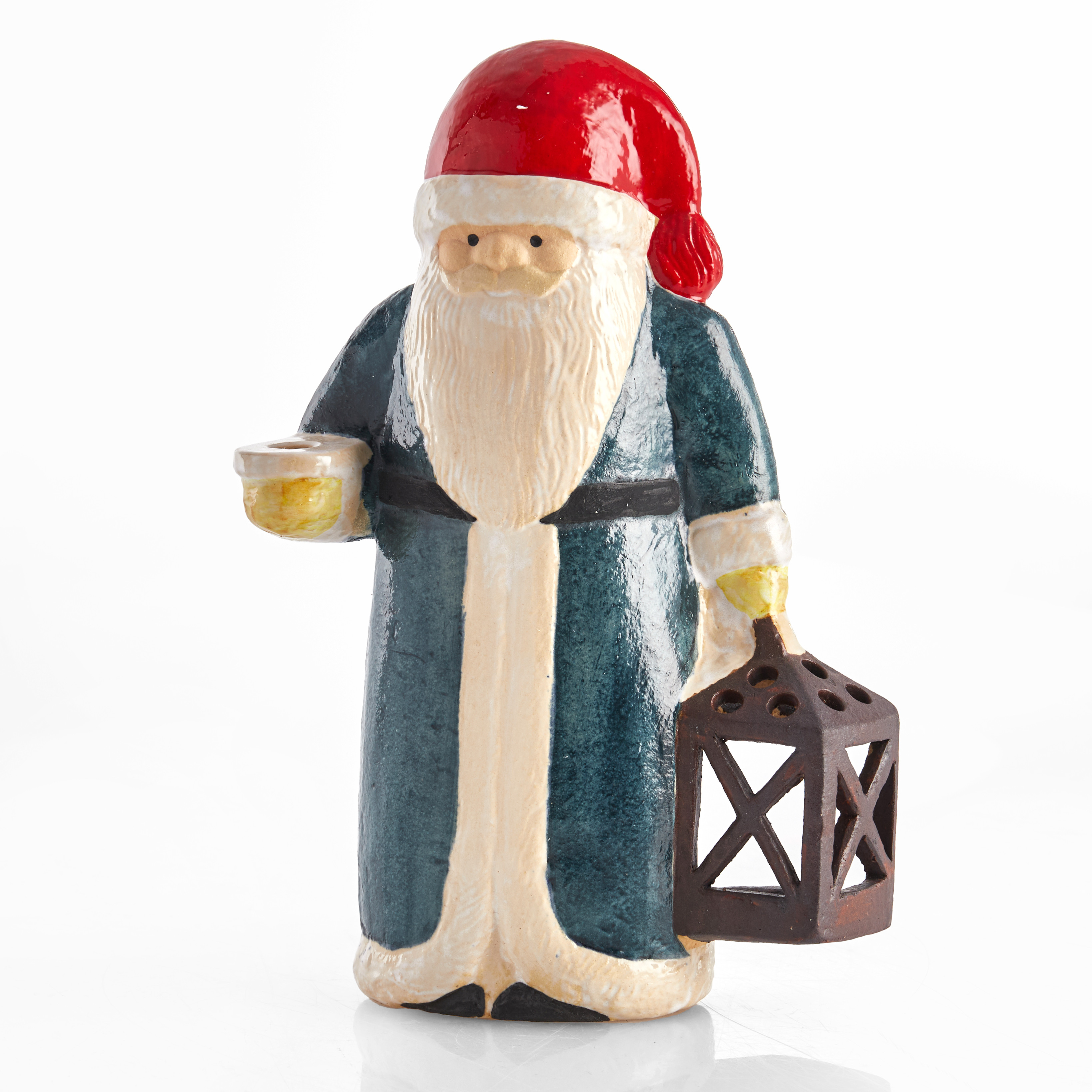 LISA LARSON. Tomte med lykta, blå, figurin med ljushållare, delvis ...