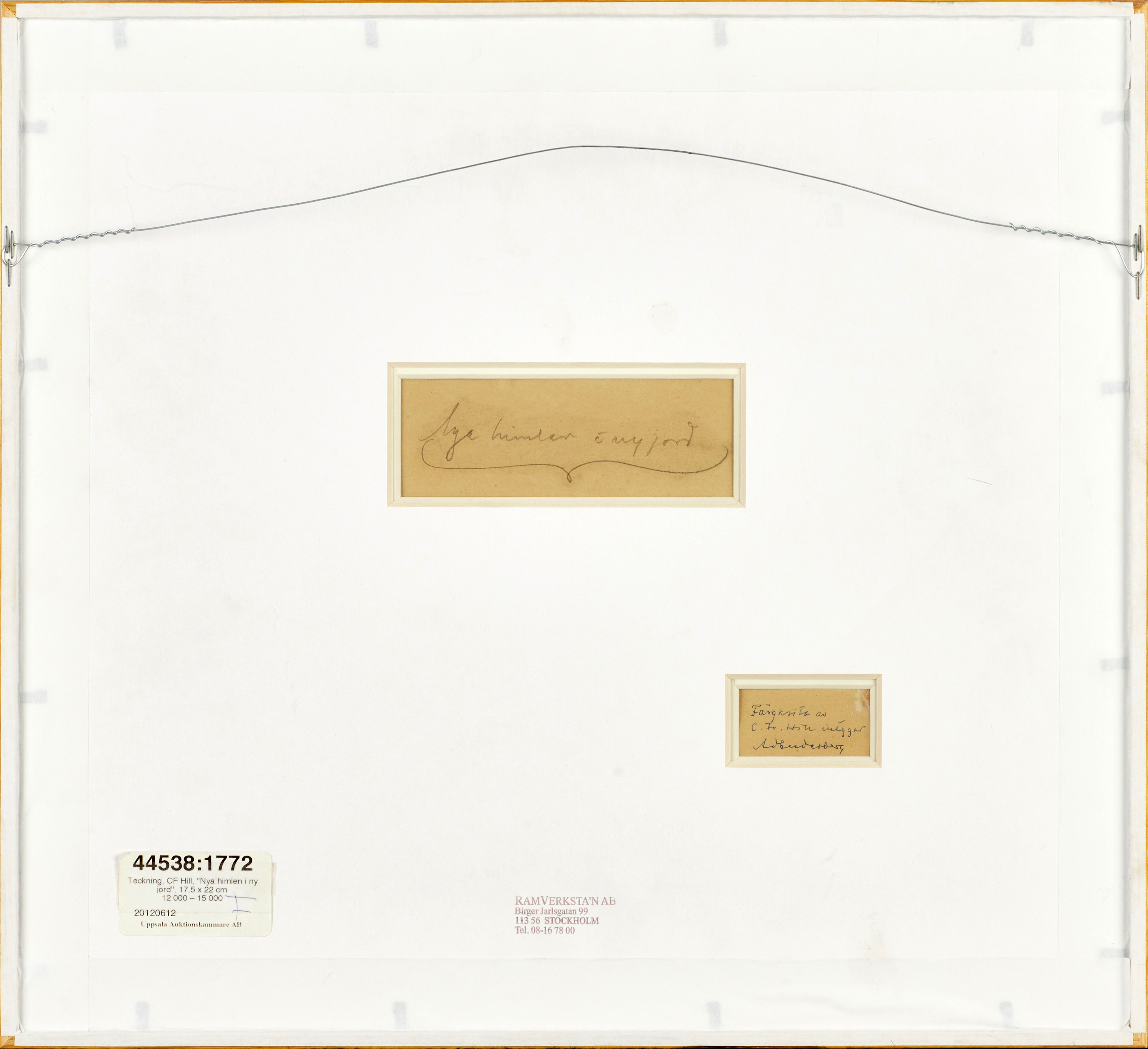 CARL FREDRIK HILL (Sverige, 1849-1911), ”Nya himlar och ny jord”, intyg ...