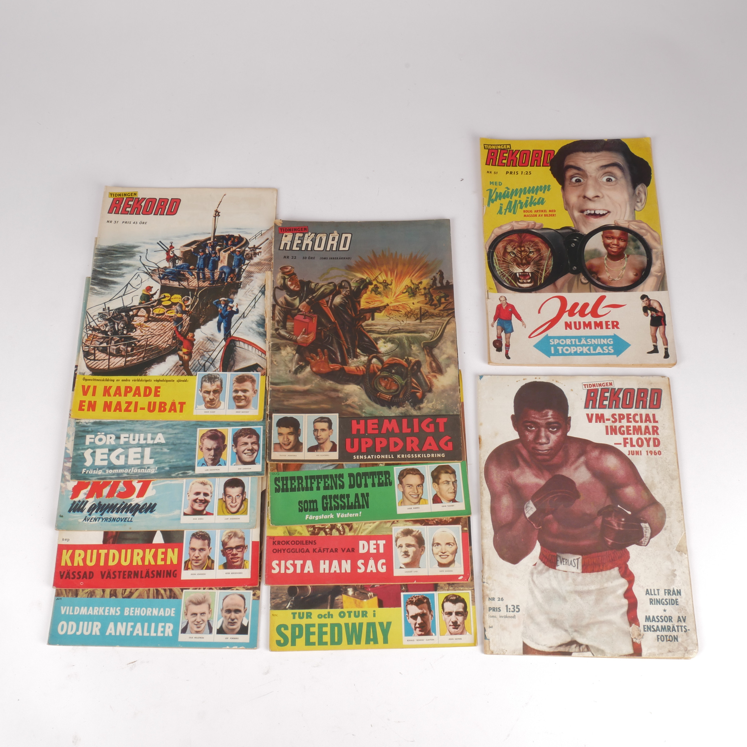 TIDNINGEN REKORD, ca 30 nummer, 1950/60-tal. Böcker, Kartor ...