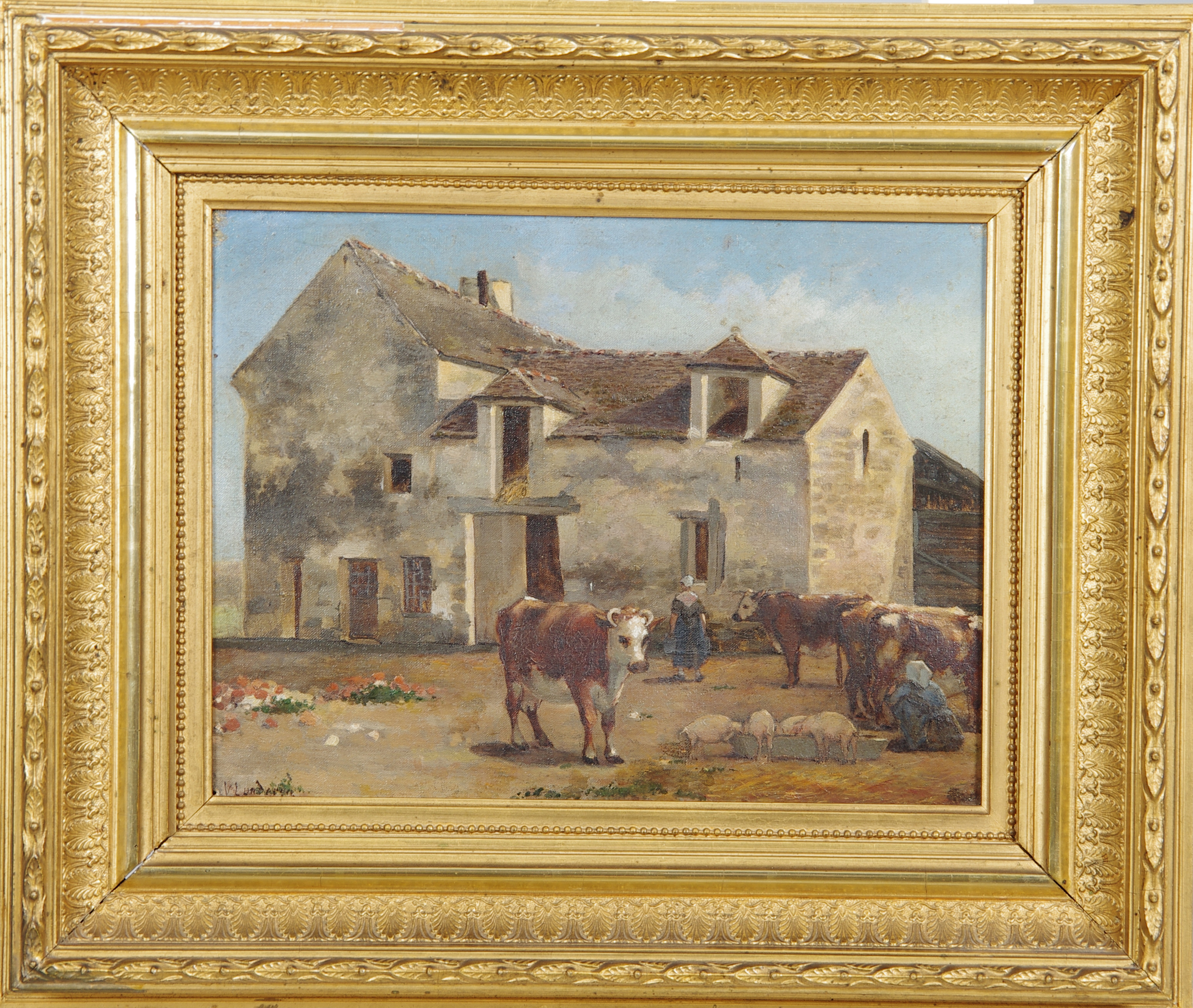 Images for 328753. VILGOT LUNDGREN. Farm with cows, oil on canvas ...