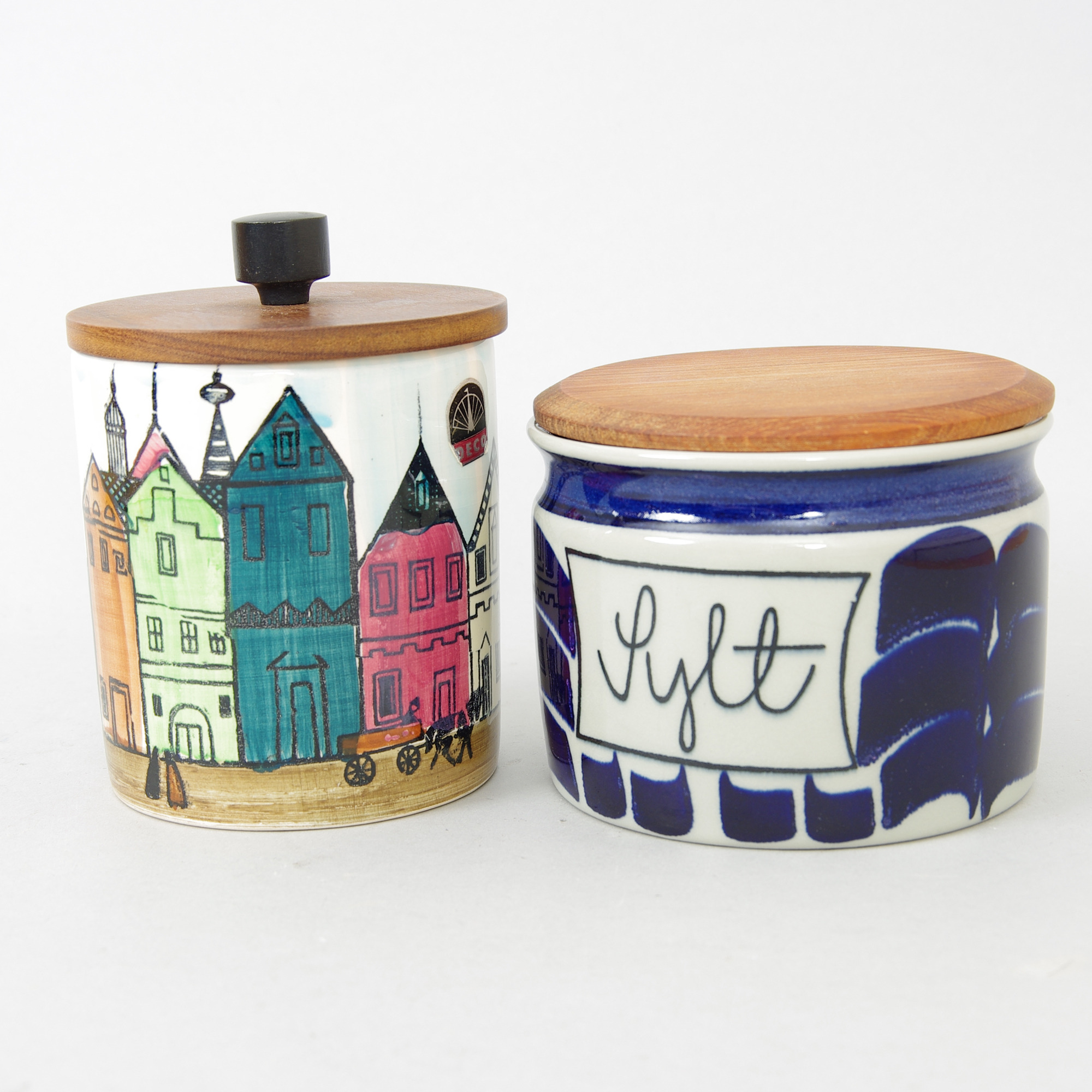 330290. KANNELLISET KANSI, 2 kpl, posliini/puu, Rörstrand ja Deco ...