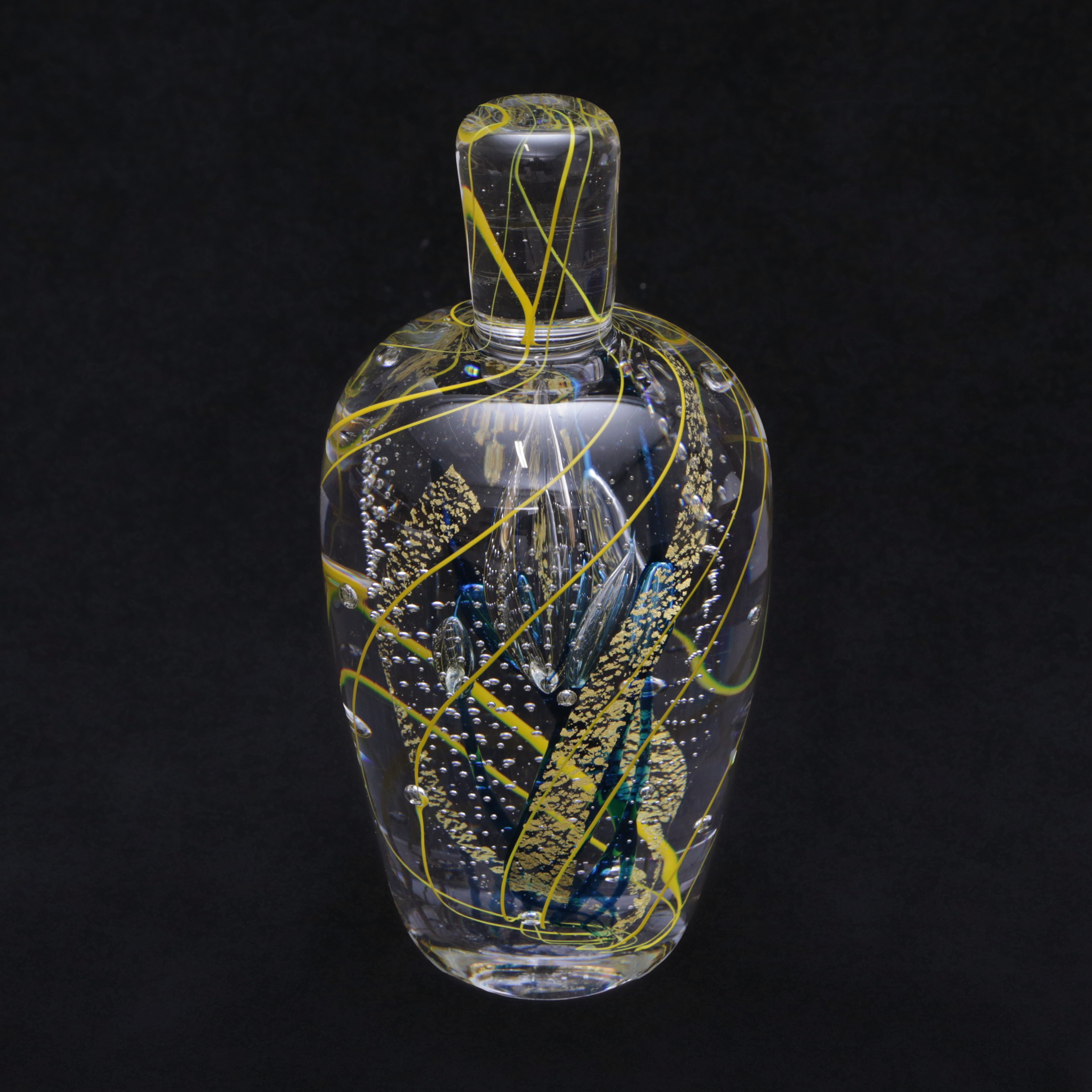 ROBERT OLDERGAARDEN. SKULPTUR, glas "Anden i flaskan" unik, bladguld 24 ...