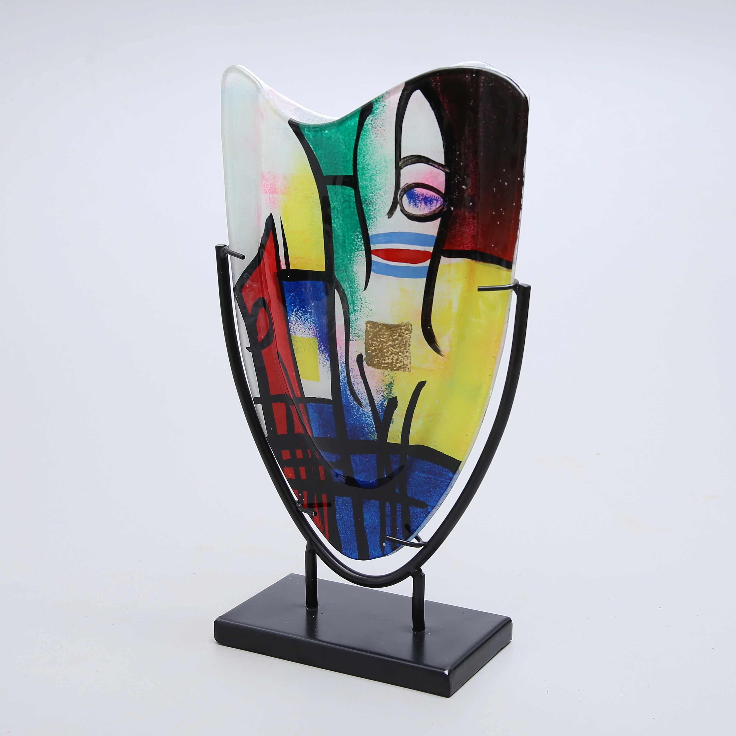 GLASSKULPTUR/VAS på metallställning, Benjamin Art glass. Glas ...