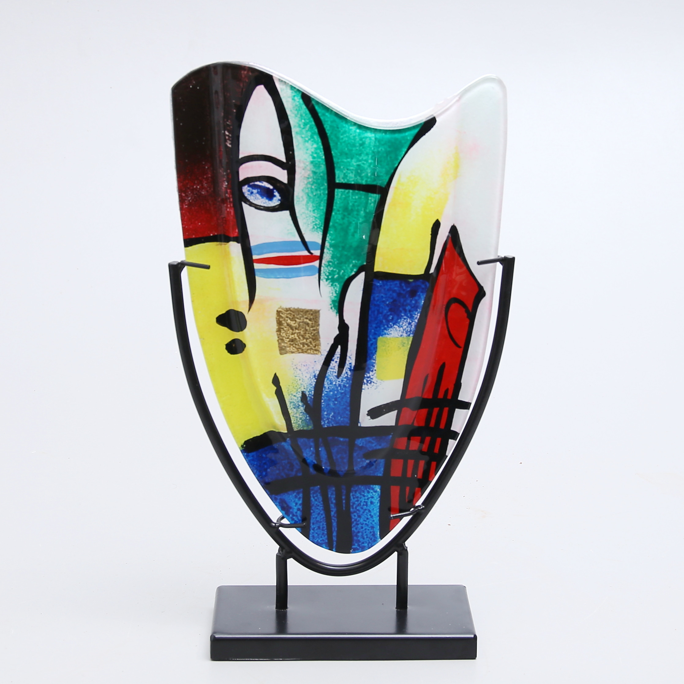 GLASSKULPTUR/VAS på metallställning, Benjamin Art glass. Glas ...