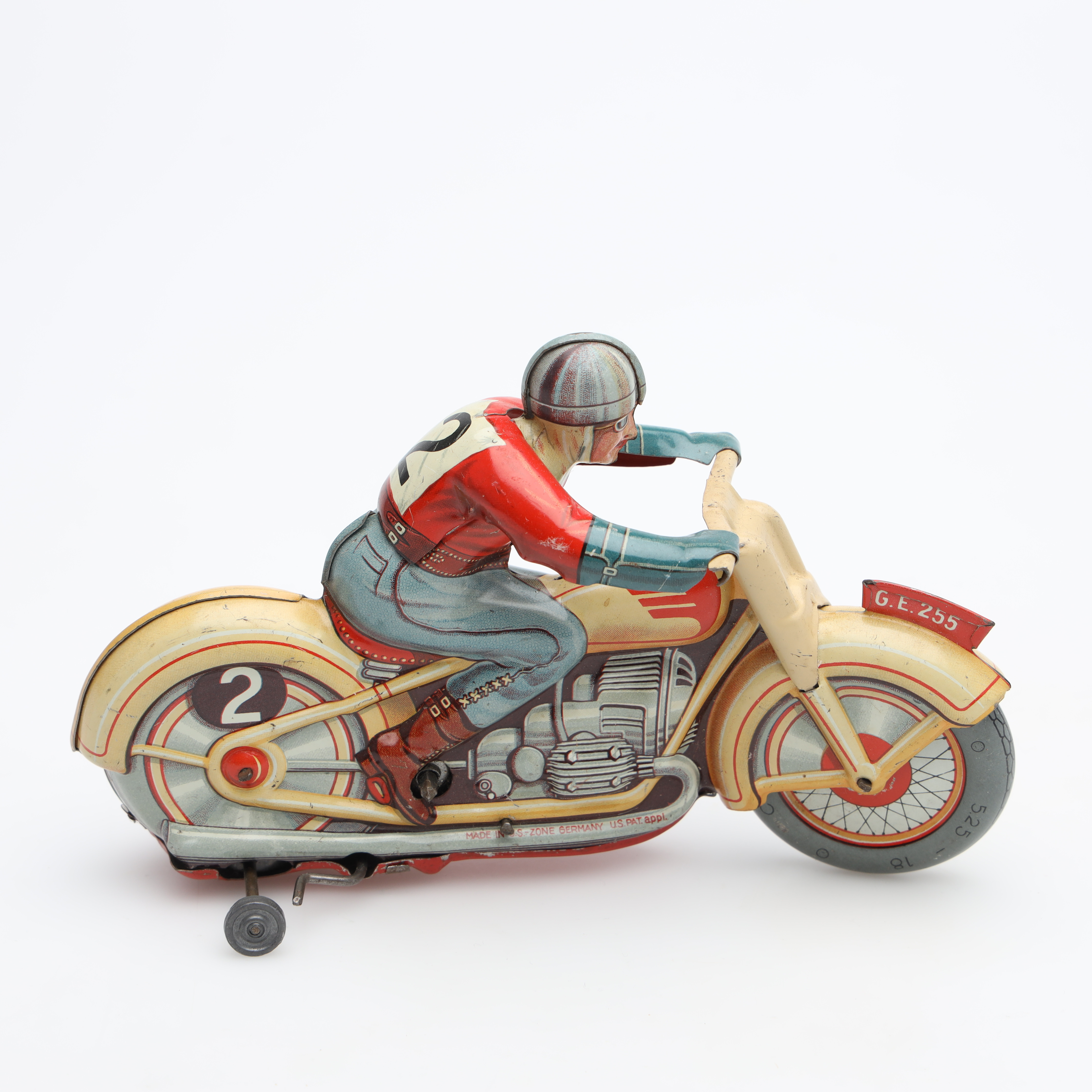 LEKSAKSMOTORCYKEL, plåt, "Trick Motorcykel, G.E. 255E", Technofix, U.S ...