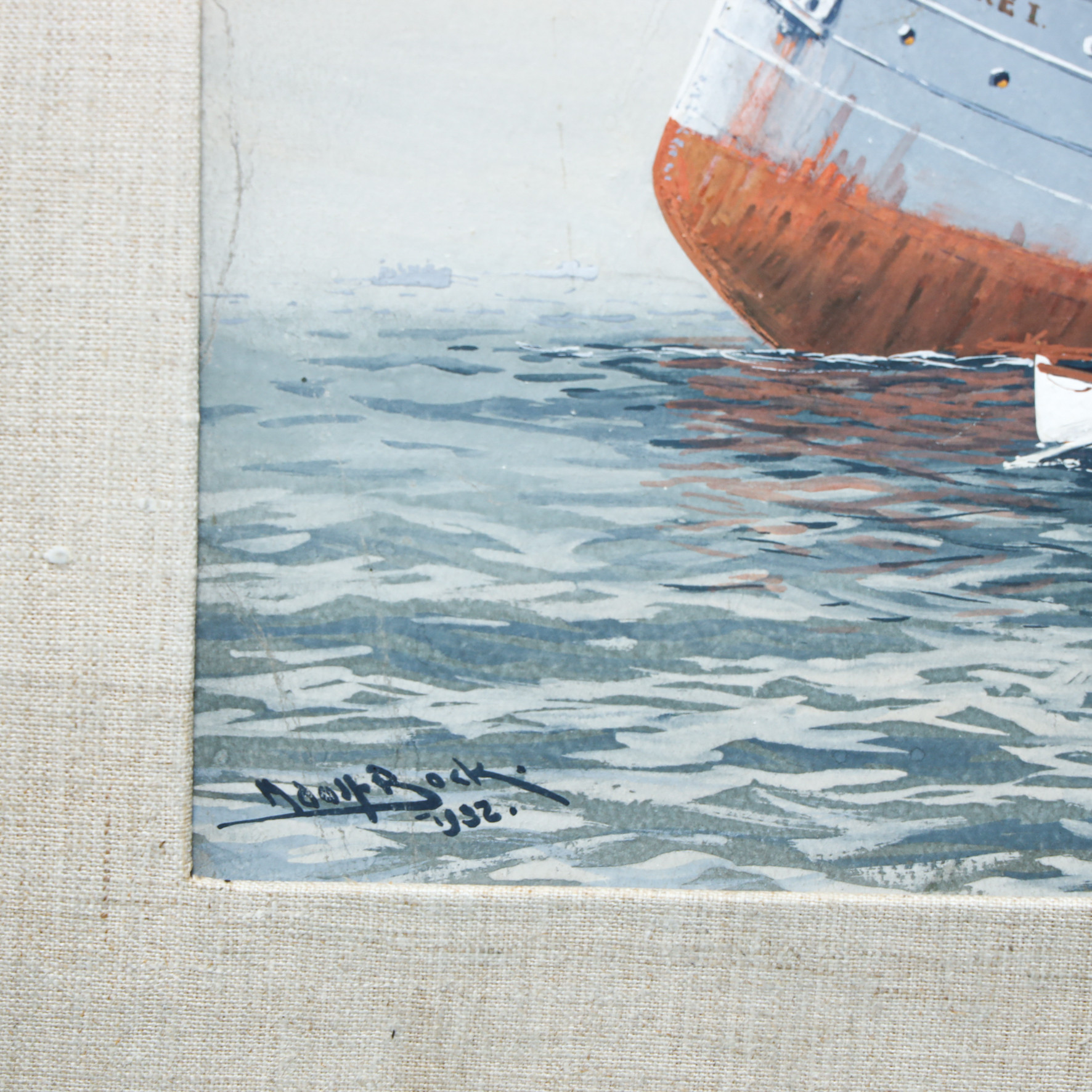 ADOLF BOCK. Förlisningen av Bore I, gouache. Konst - Måleri - Auctionet