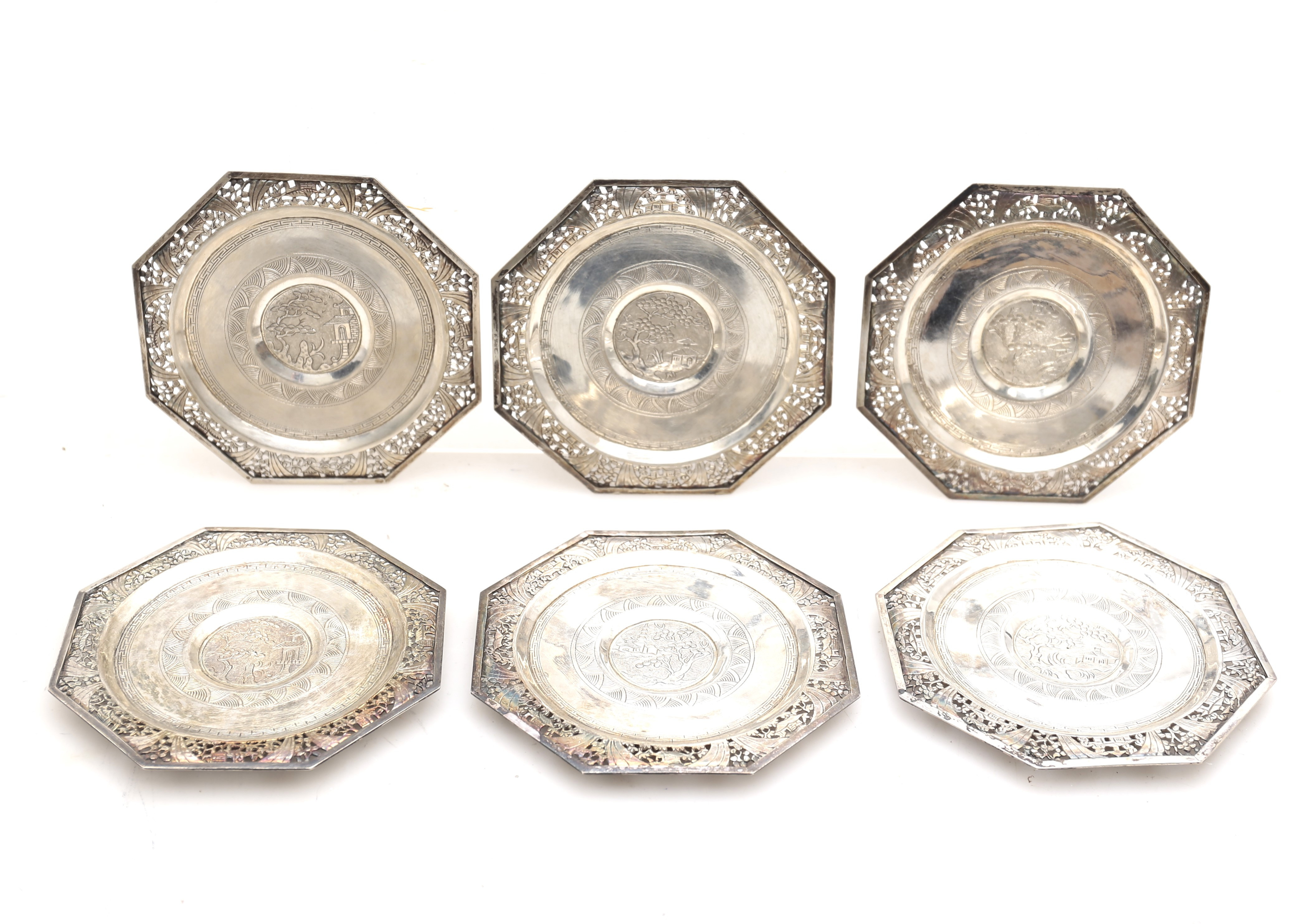 Images for 3561498. Set of six Chinese octagonal dishes in silver, 20th ...