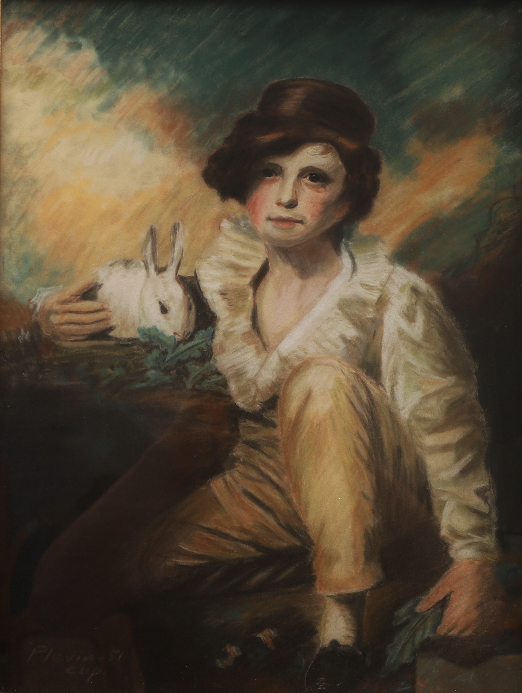 Images for 3655067. EDDIE PLEVIN. pastel, “Boy with rabbit”, copy after ...
