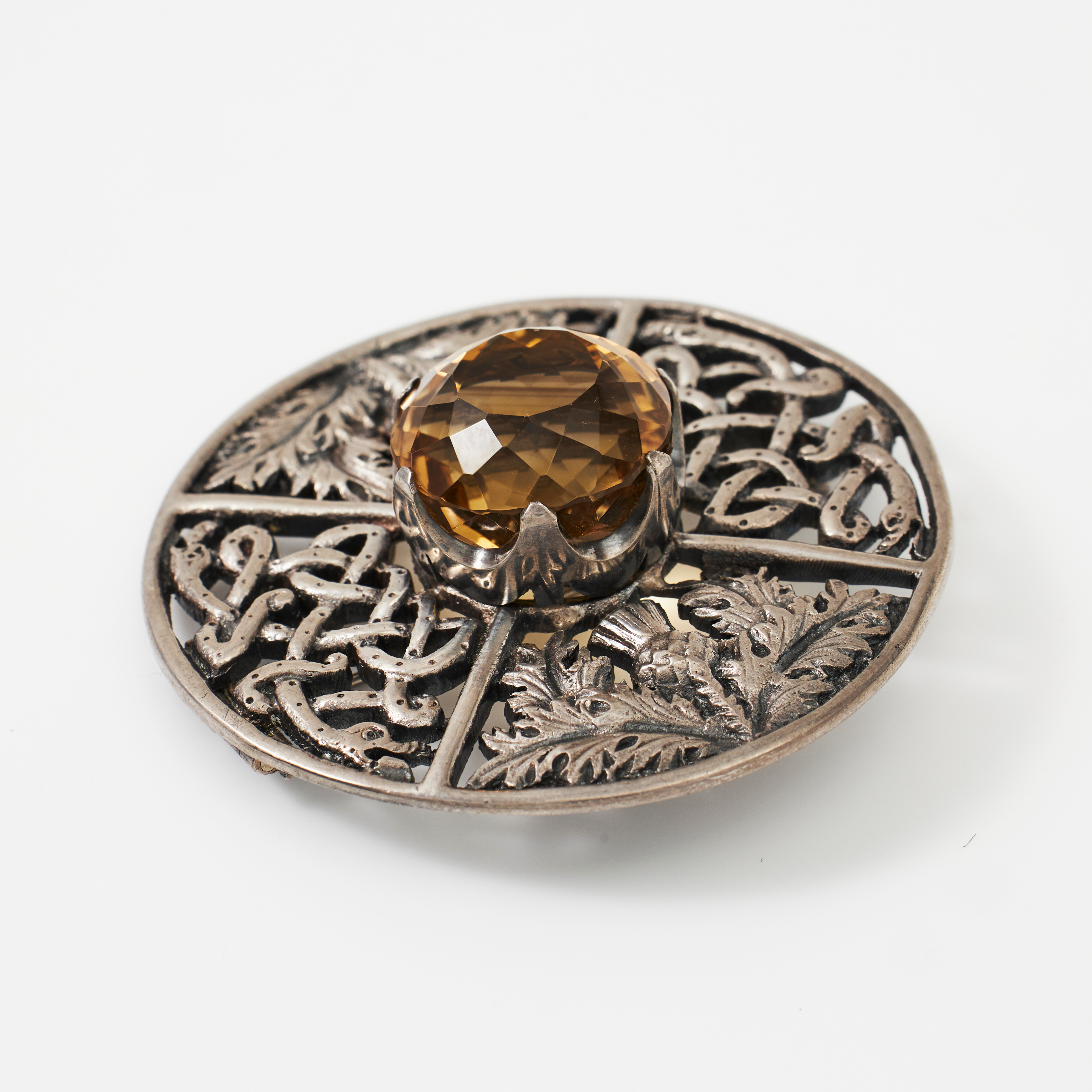 THOMAS KERR EBBUTT, brosch, sterlingsilver, stor fasettslipad citrin ...