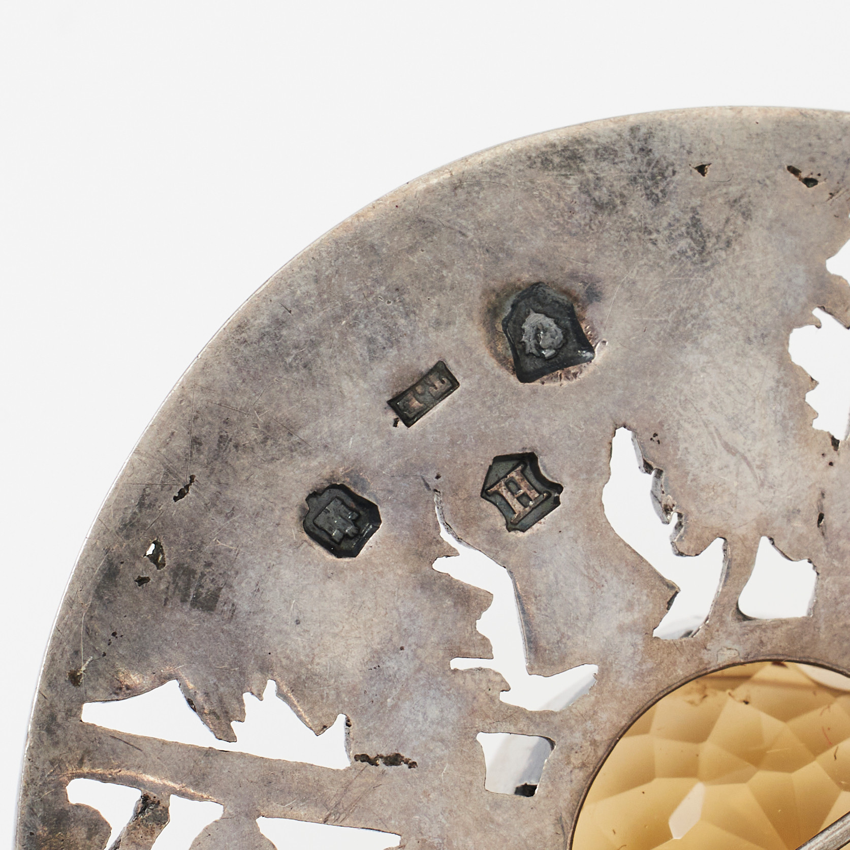 THOMAS KERR EBBUTT, brosch, sterlingsilver, stor fasettslipad citrin ...