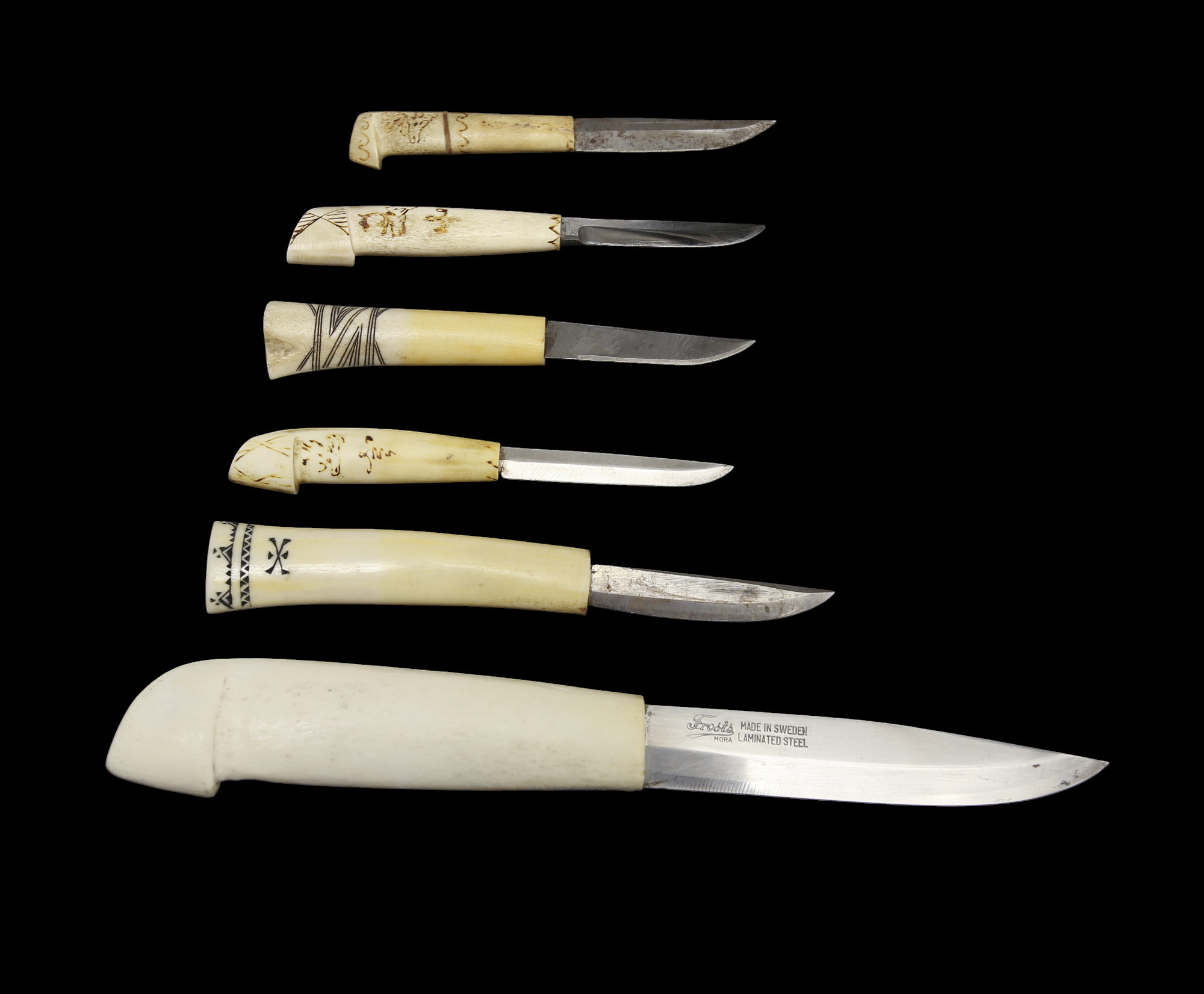 Billeder til 3922534. SAMI KNIVER, knoglehorn og læder, 6 stk, et ...